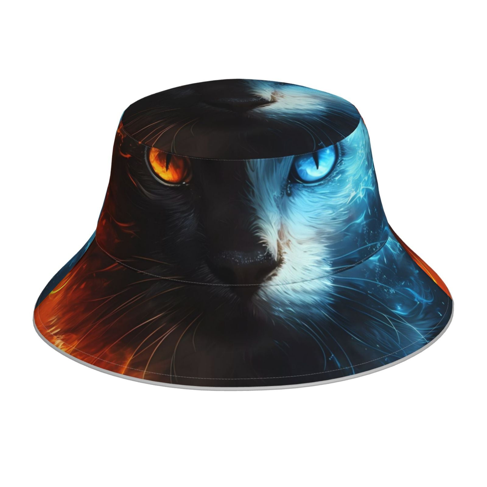 Kll Red And Blue Fire Cat Bucket Hat for Women Men Packable Travel ...