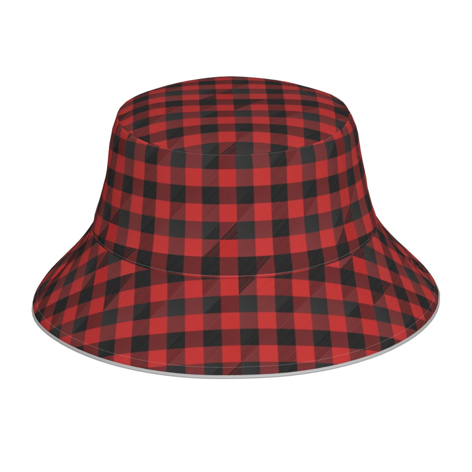 Kll Red Black Plaid Bucket Hat for Women Men Packable Travel Beach Sun ...