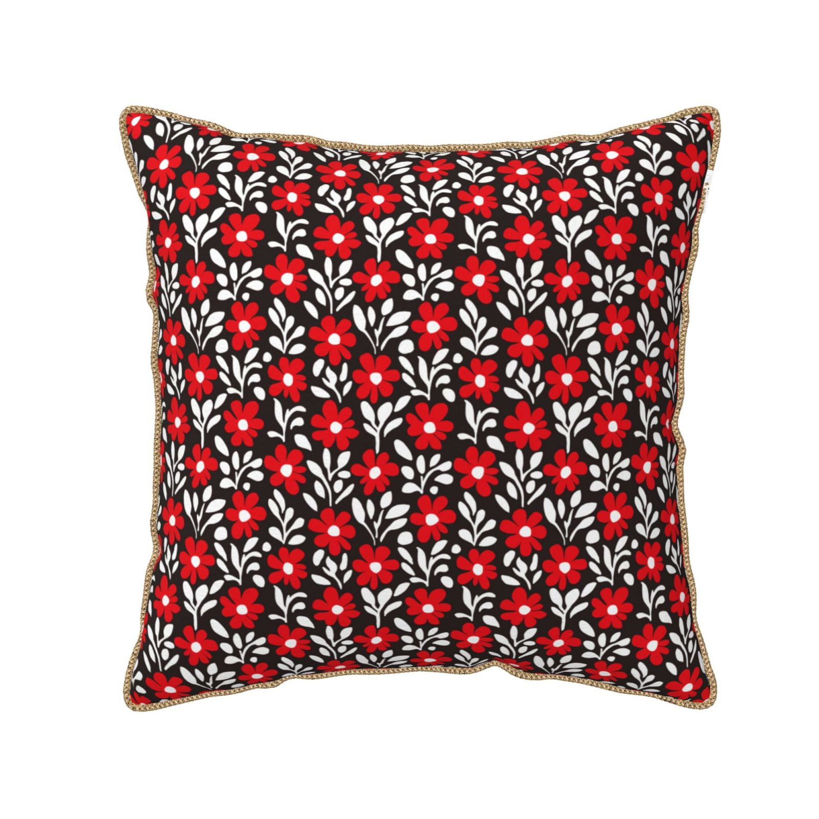 Kll Red Floral Decorative Throw Pillow Covers Velvet Soft For Couch ...