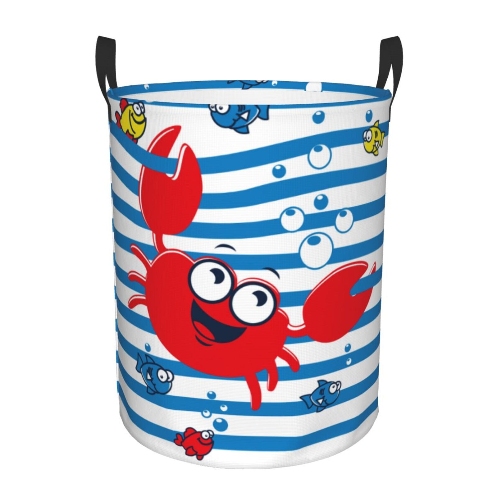 Kll Red Funny Crab On Blue Stripe Waterproof Foldable Laundry Hamper ...
