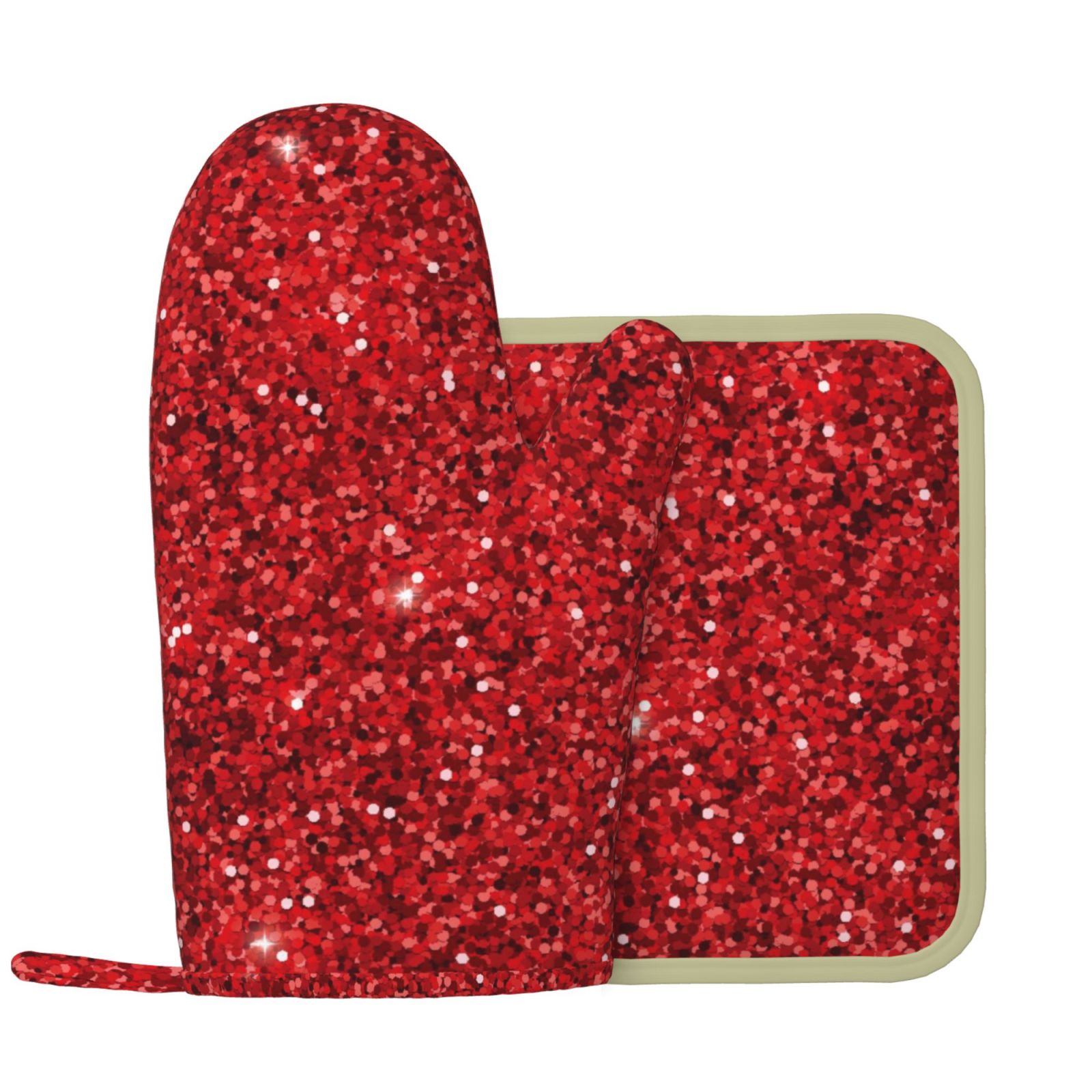 Kll Red Glitter Oven Gloves And Pot Holders Grill Gloves - Oven Gloves ...