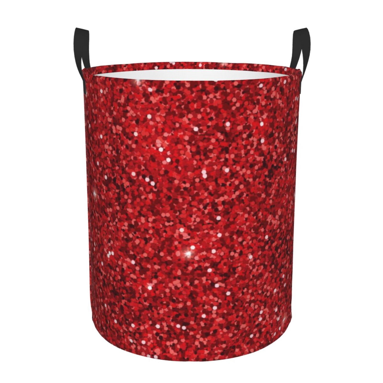Kll Red Glitter Waterproof Foldable Laundry Hamper Bucket With Handles ...