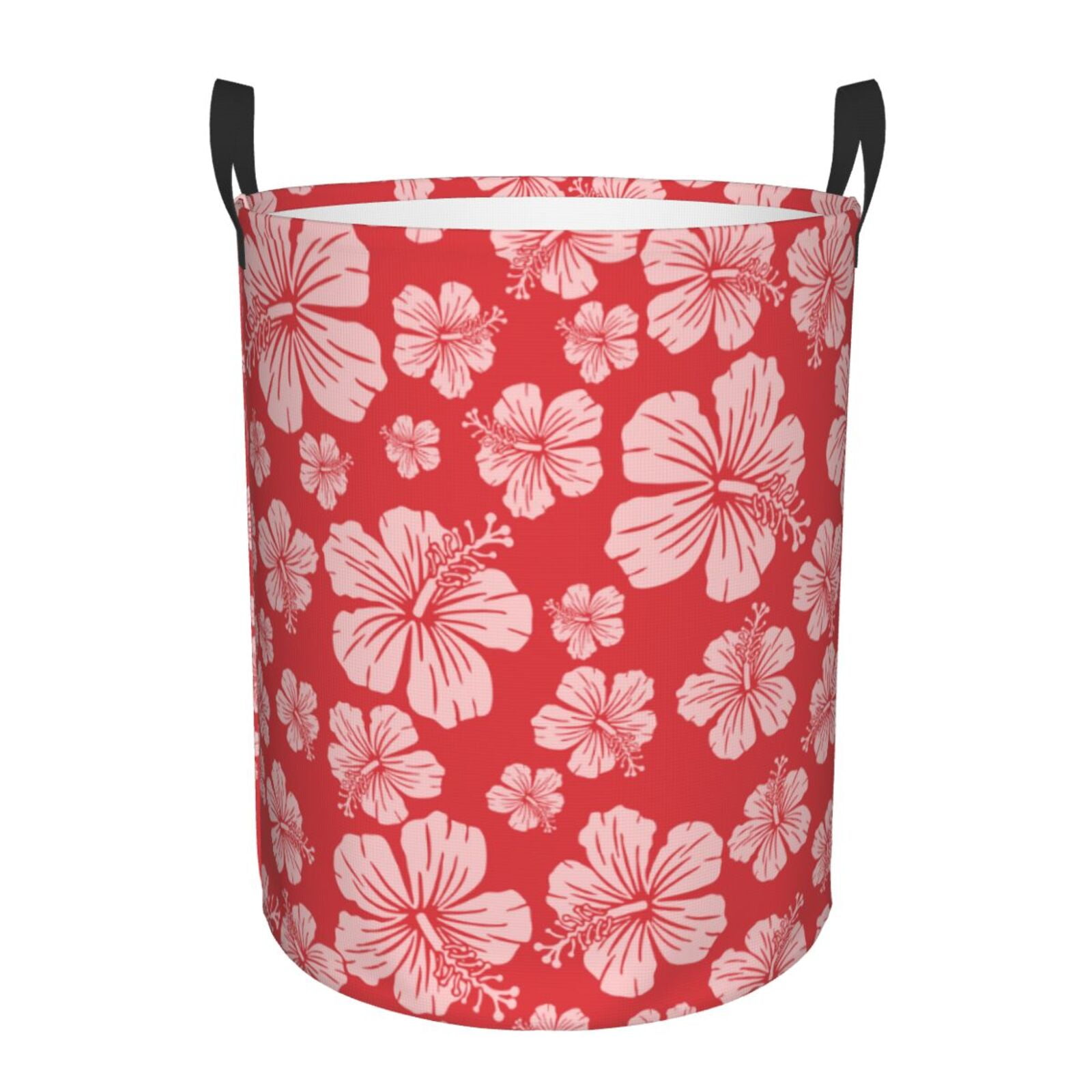 Kll Red Hibiscus Flower Waterproof Foldable Laundry Hamper Bucket With ...