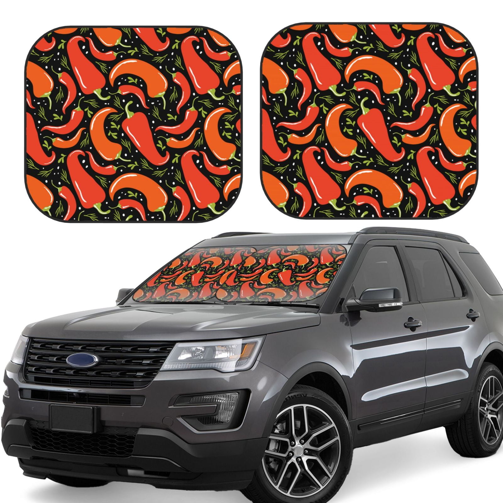 Kll Red Hot Chili Windshield Sun Shade 2-Piece Foldable Car Front ...