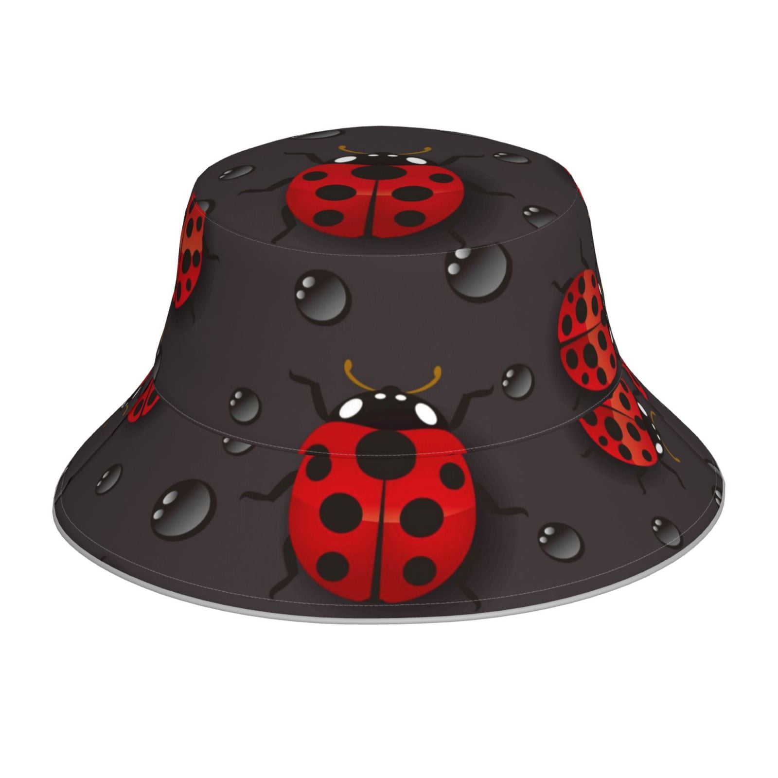 Kll Red Ladybugs On Dark Background Bucket Hat For Women Men Packable ...