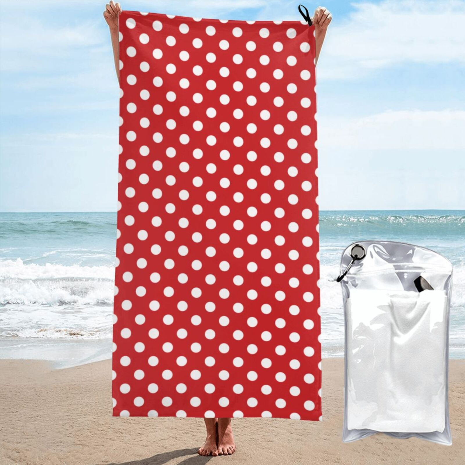 Kll Red Polka Dot Microfiber Beach Towel Fast Drying,Extra Large 27.5 ...