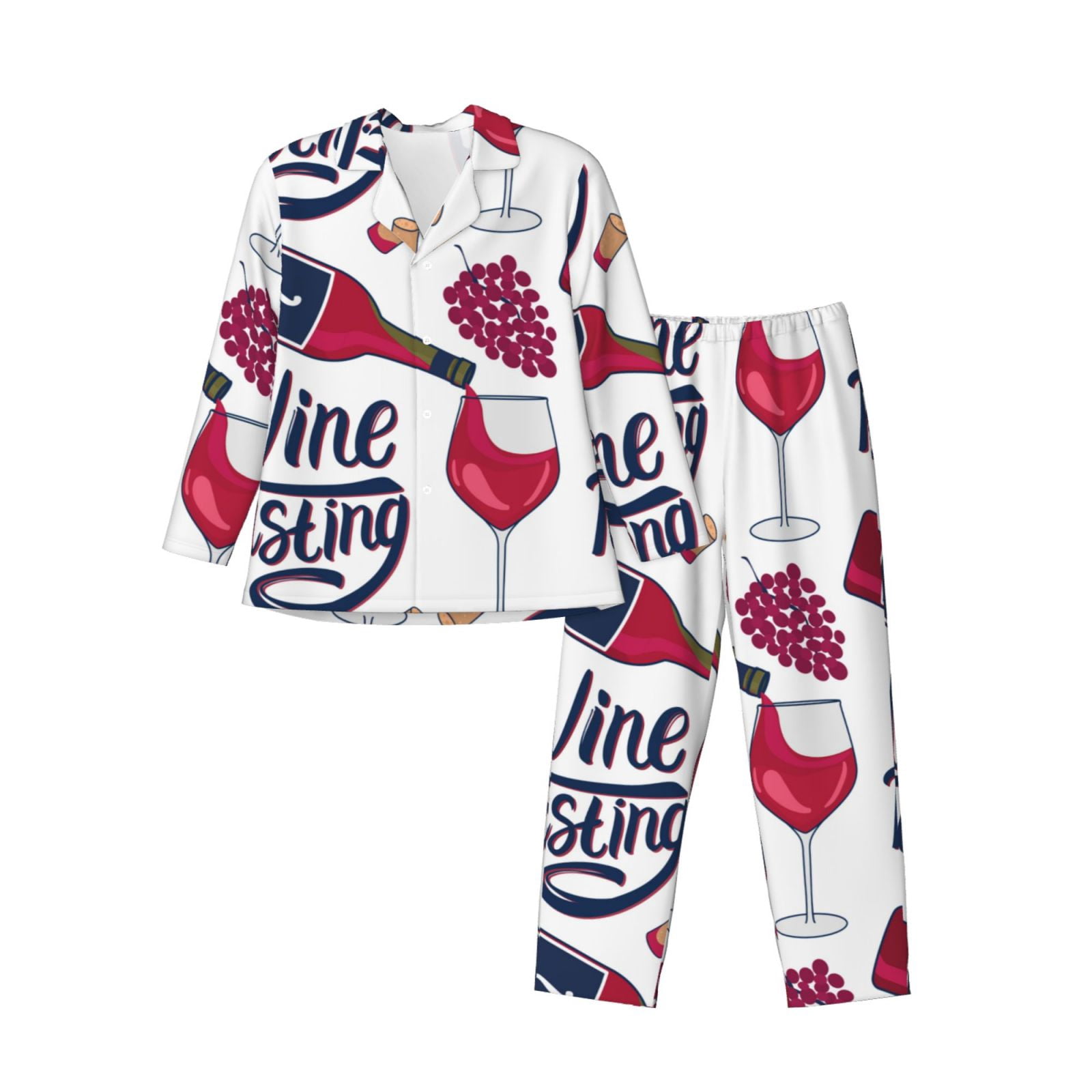 Kll Red Wine Glass Bottle Sleepwear Mens Flannel Pajamas,Long Cotton Pj ...