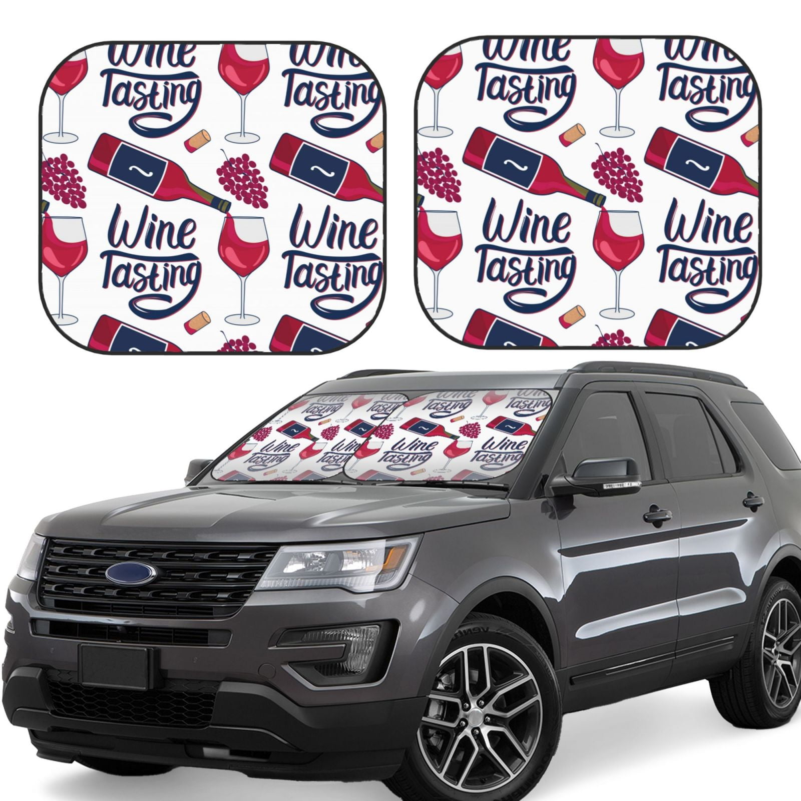 Kll Red Wine Glass Bottle Windshield Sun Shade 2-Piece Foldable Car ...