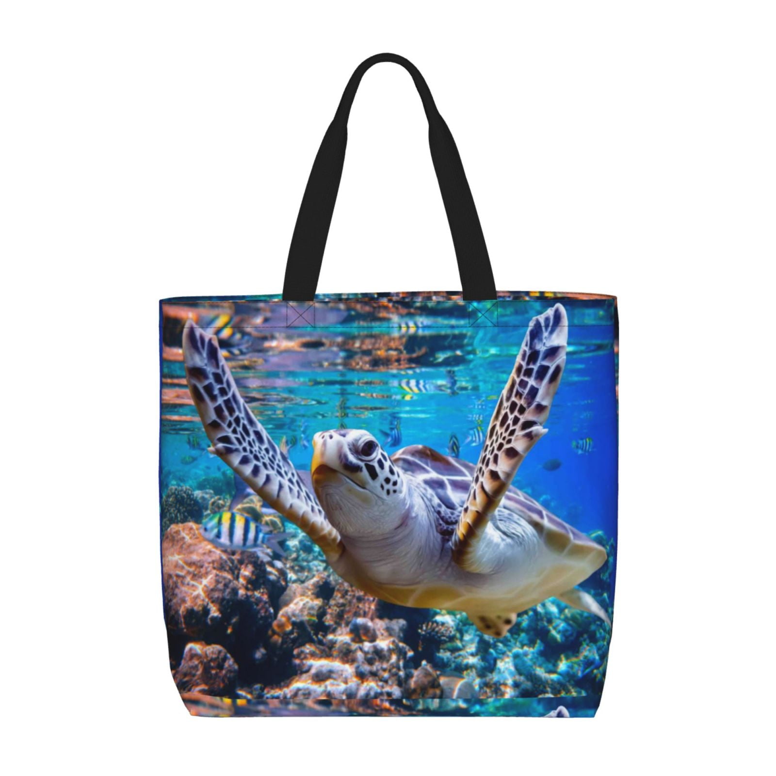 Kll Sea Turtle Swims Pattern Aesthetic Tote Bag For Women Beach Bag ...