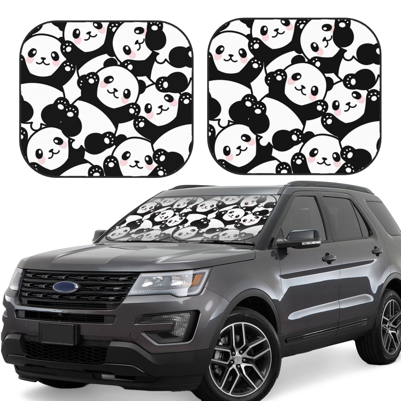 Kll Seamless Pattern Cute Panda Windshield Sun Shade 2-Piece Foldable ...
