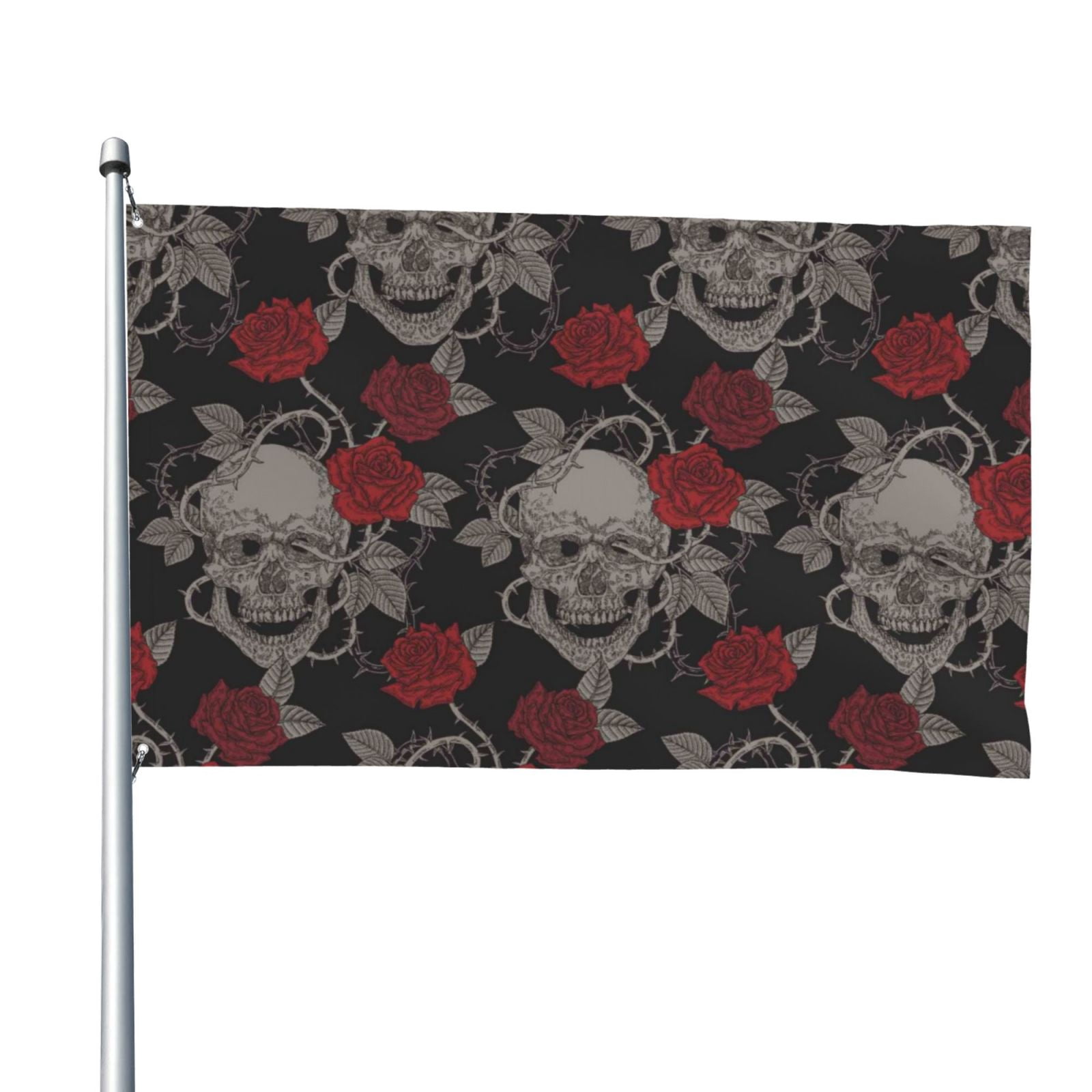Kll Skull And Red Roses Flag 4x6 Ft Parade Party Flag Outdoor Flag ...