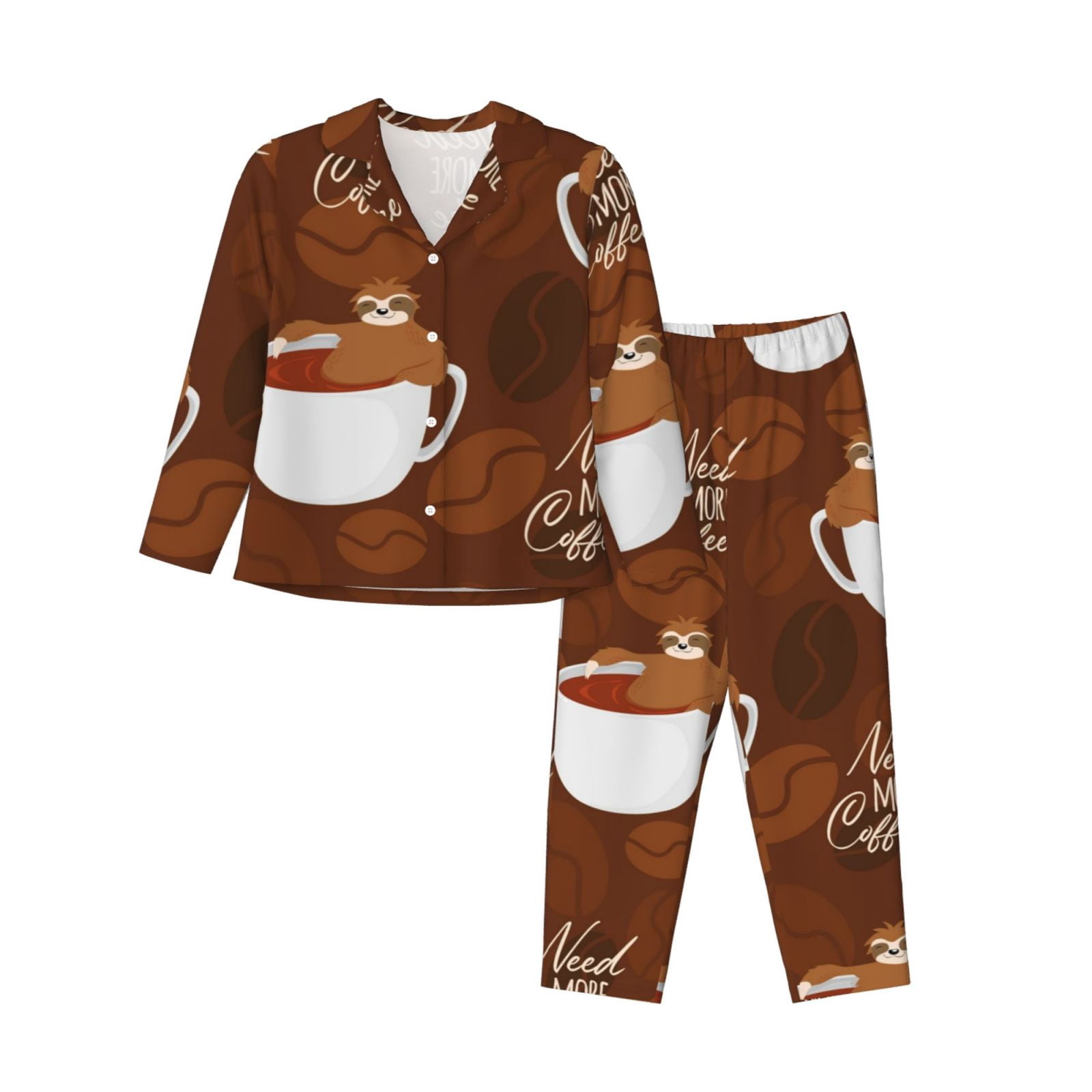 Kll Sloths Need More Coffee Print Women'S Long Sleeve Pajamas With ...