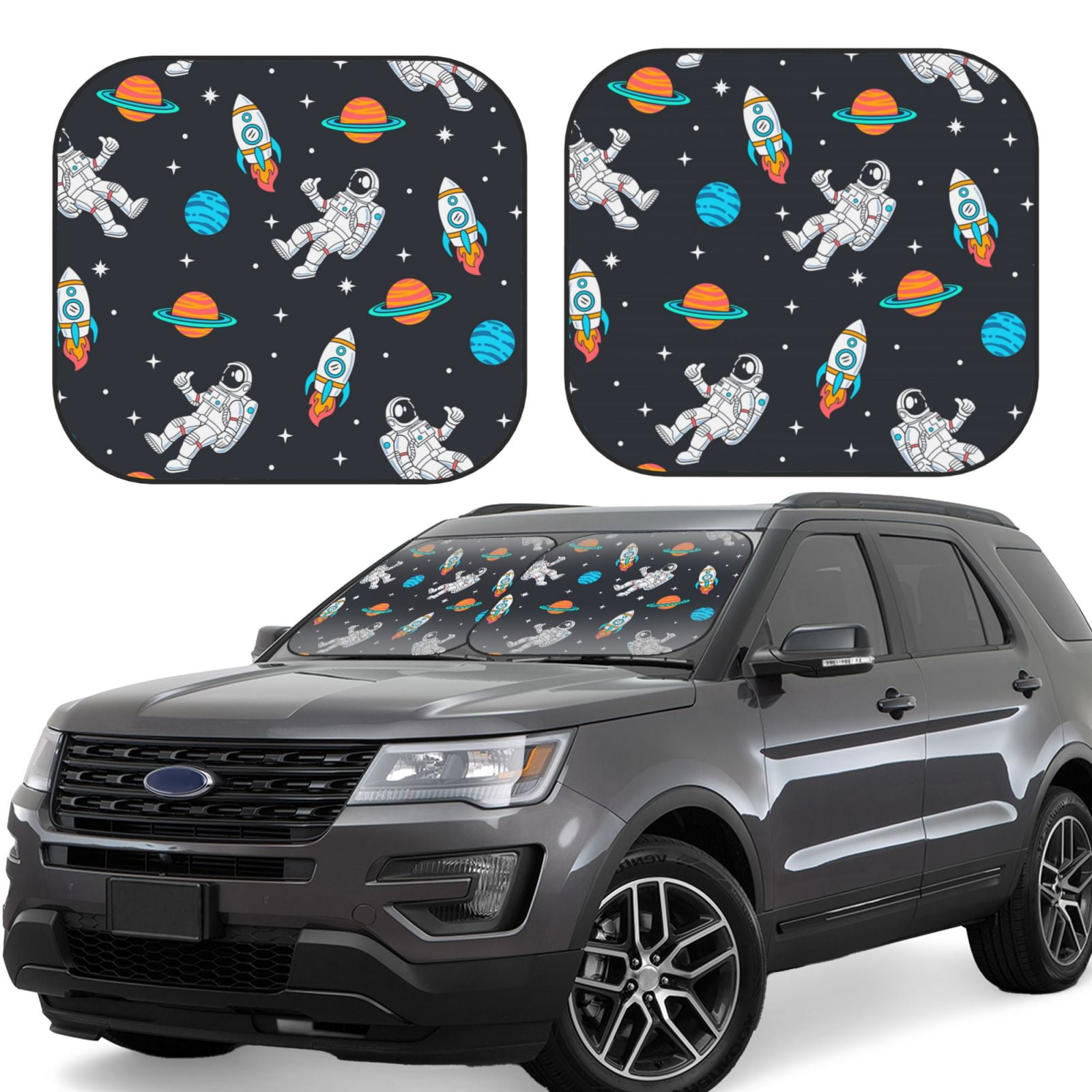 Kll Space Windshield Sun Shade 2-Piece Foldable Car Front Window ...