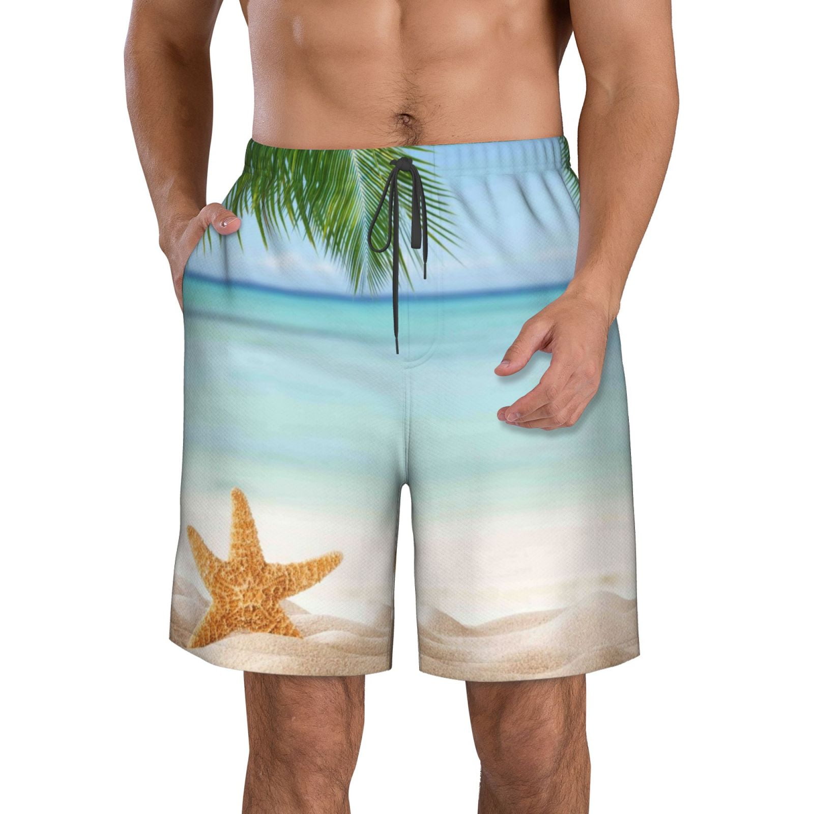 Kll Starfish In Beach Men'S Casual Summer Beach Shorts Hawaiian Shorts ...