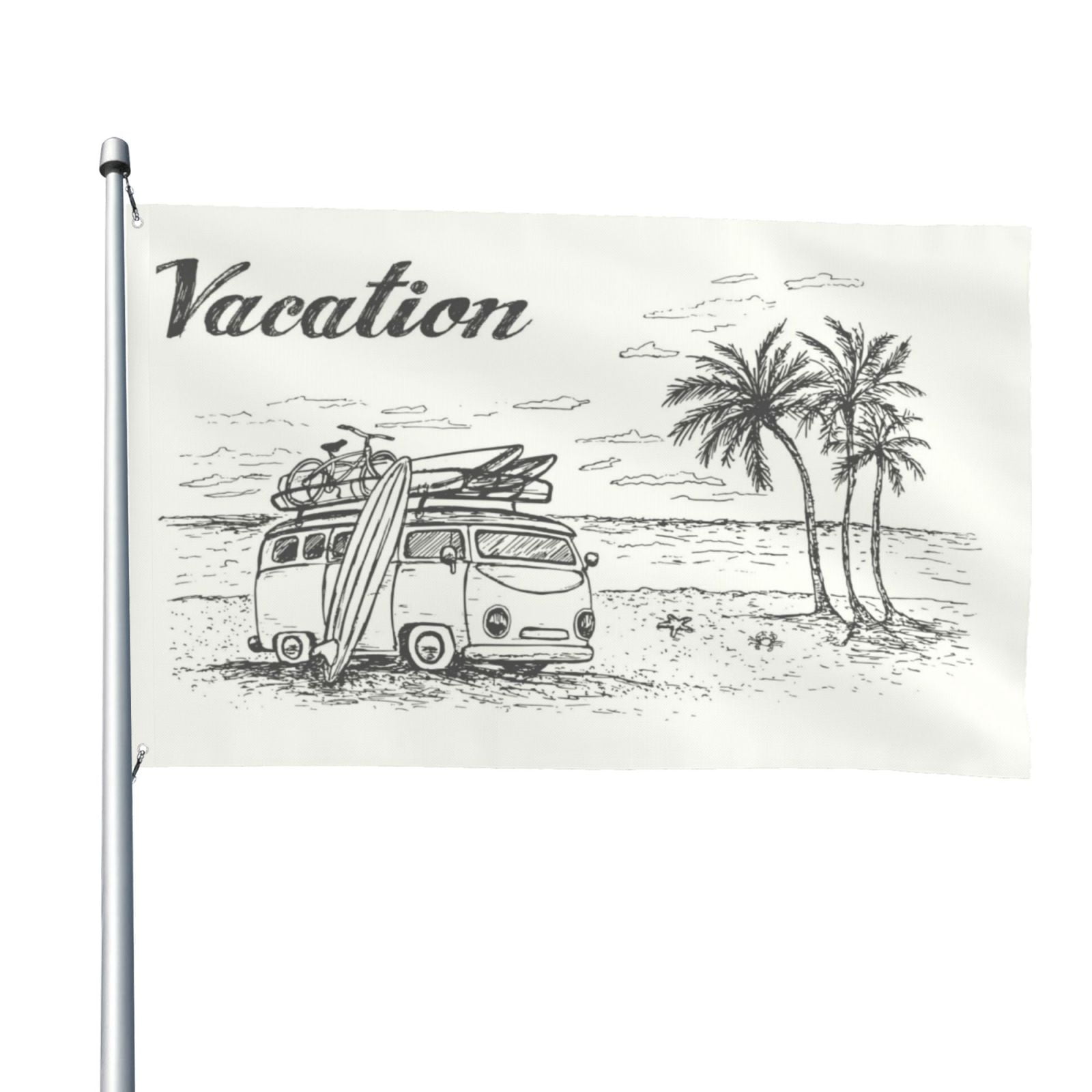Kll Summer Vacation Scene With Camping Van Flag 4x6 Ft Parade Party ...