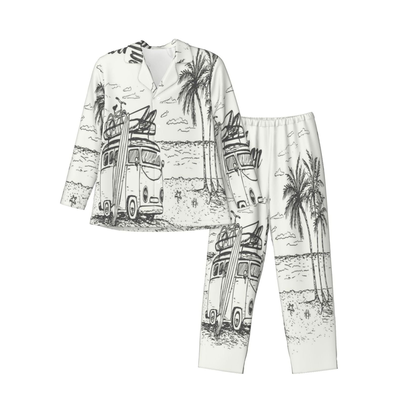 Kll Summer Vacation Scene With Camping Van Sleepwear Mens Flannel ...