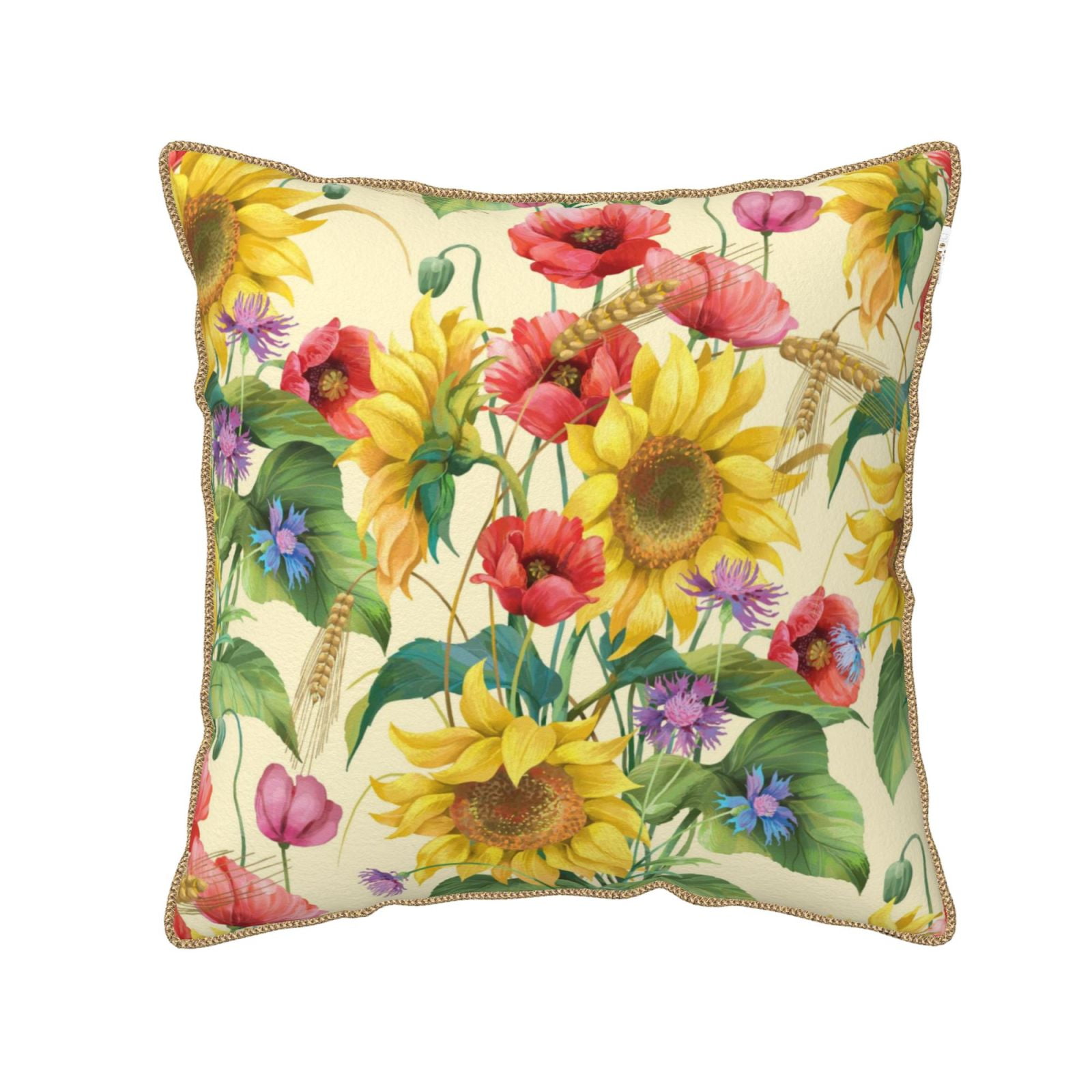 Kll Sunflower Cornflower Poppy Decorative Throw Pillow Covers Velvet ...
