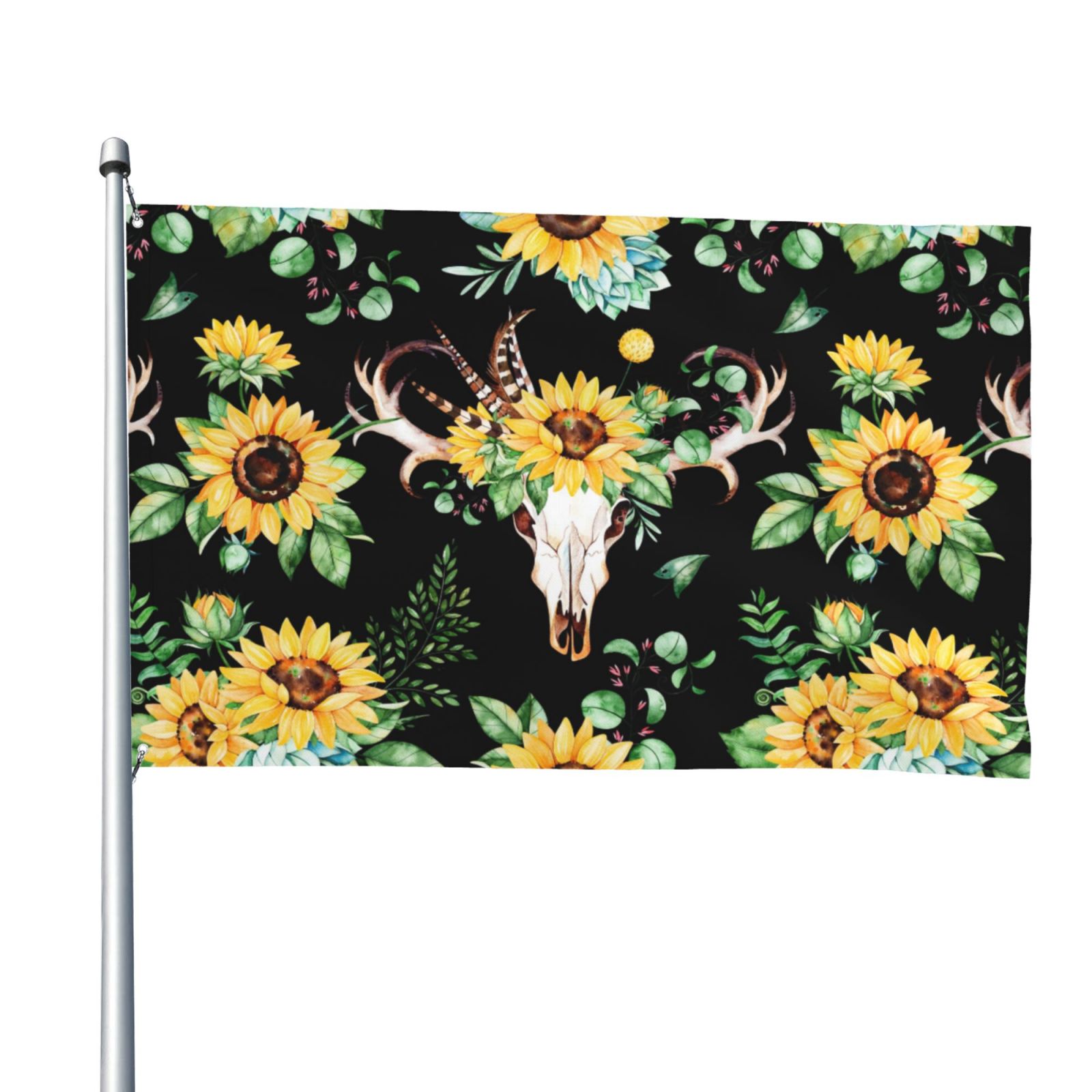 Kll Sunflower Skull Boho Watercolor Background Flag 4x6 Ft Parade Party ...
