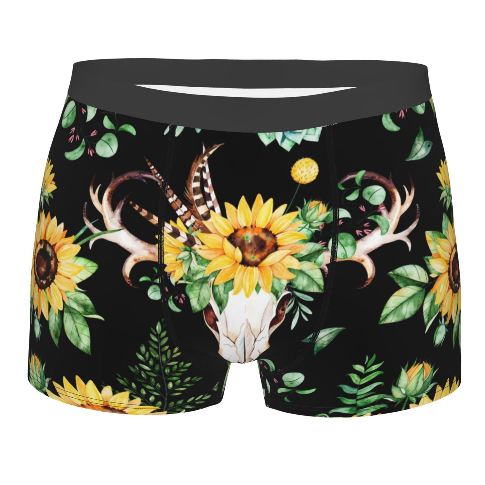 Kll Sunflower Skull Boho Watercolor Background Men'S Cotton Boxer ...