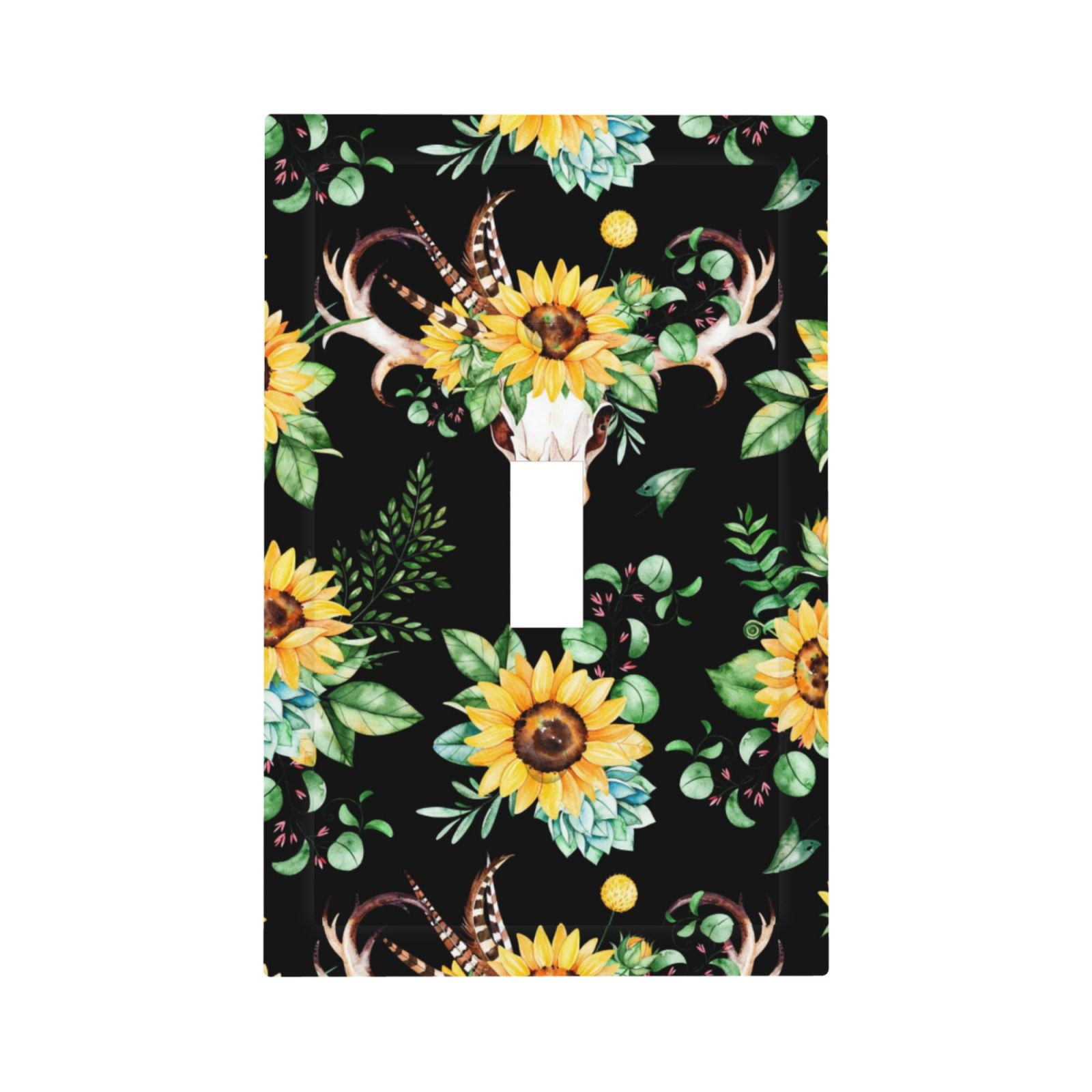 Kll Sunflower Skull Boho Watercolor Background Wall Plate,Gloss Finish ...