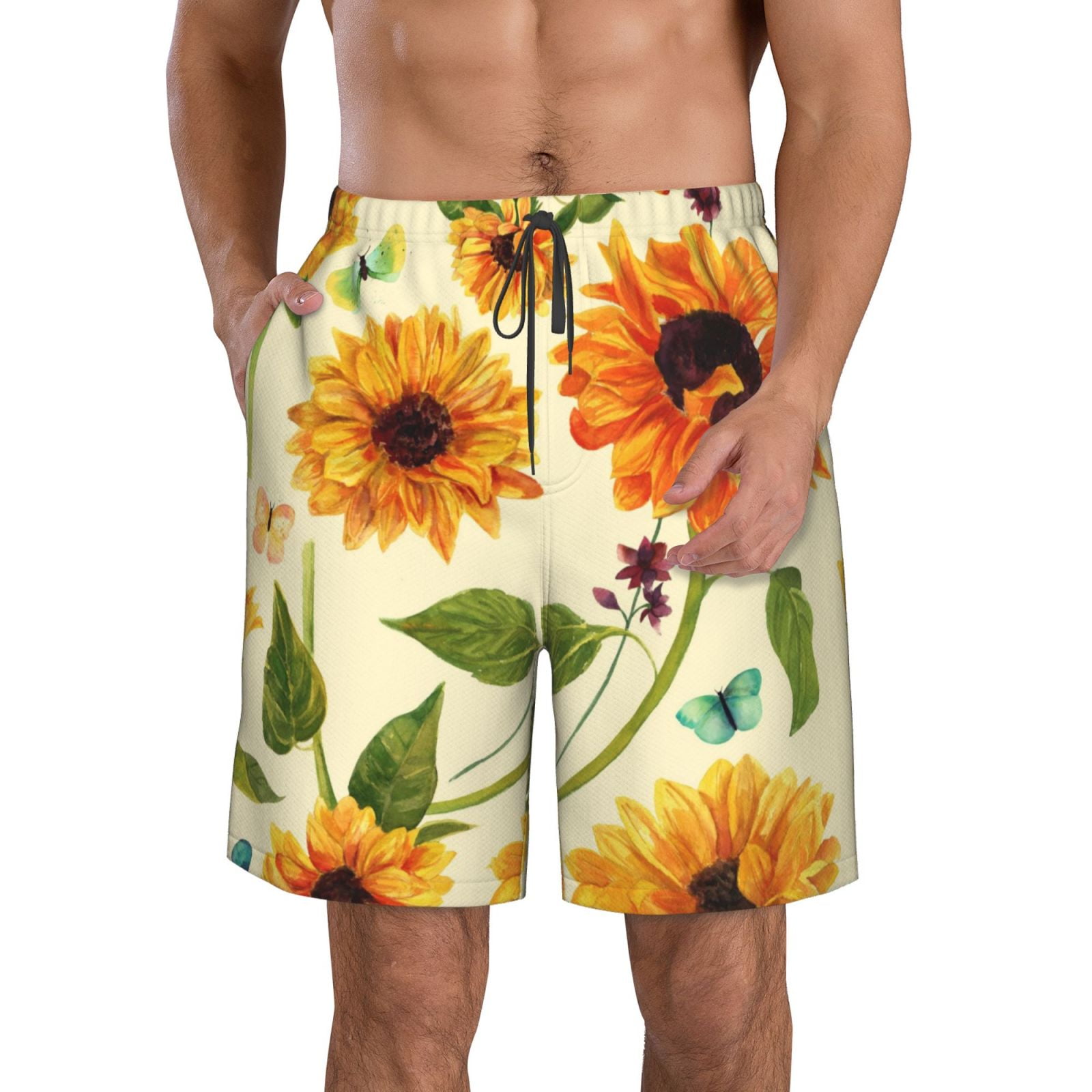 Kll Sunflowers And Butterflies Men'S Casual Summer Beach Shorts ...