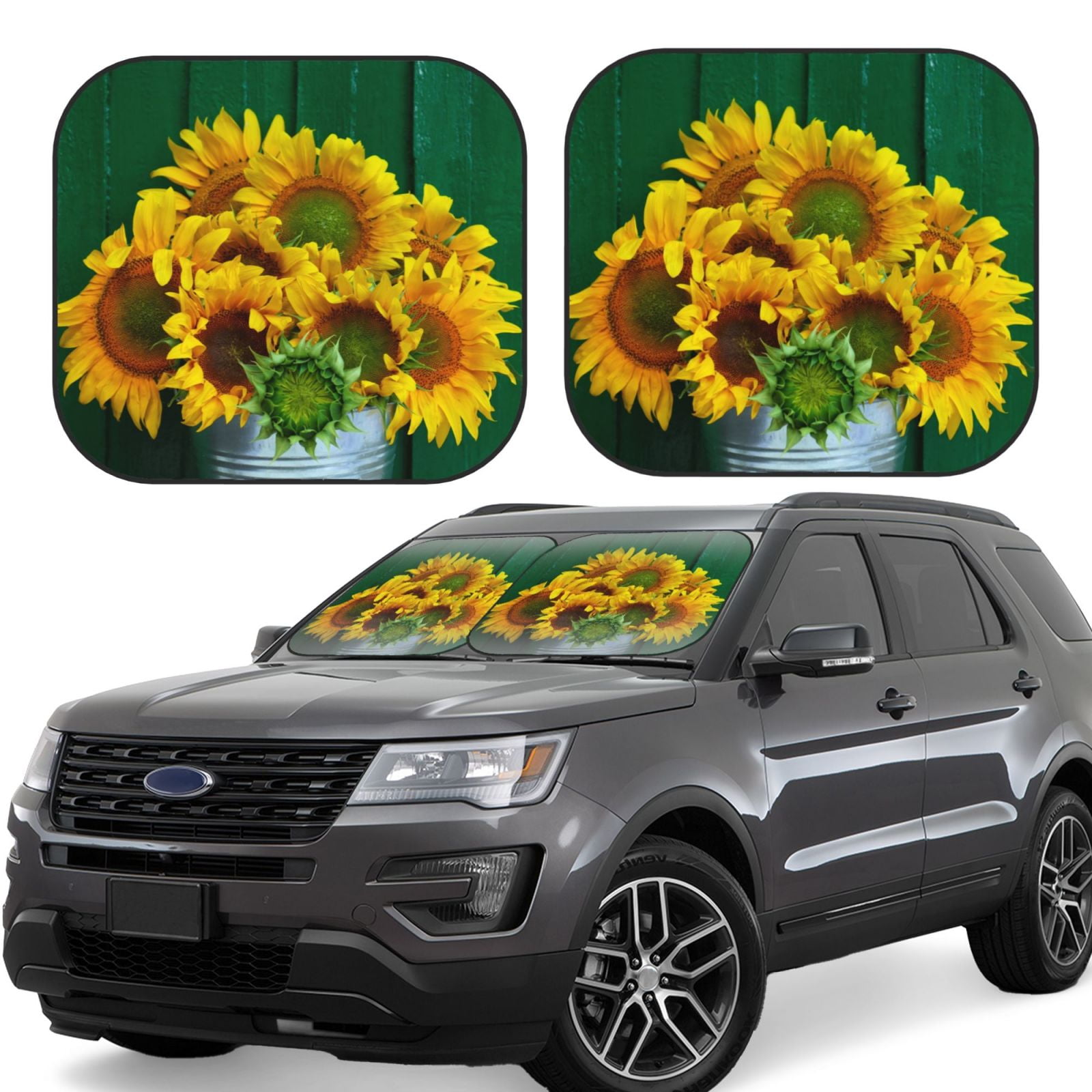 Kll Sunflowers In Bucket Windshield Sun Shade 2-Piece Foldable Car ...