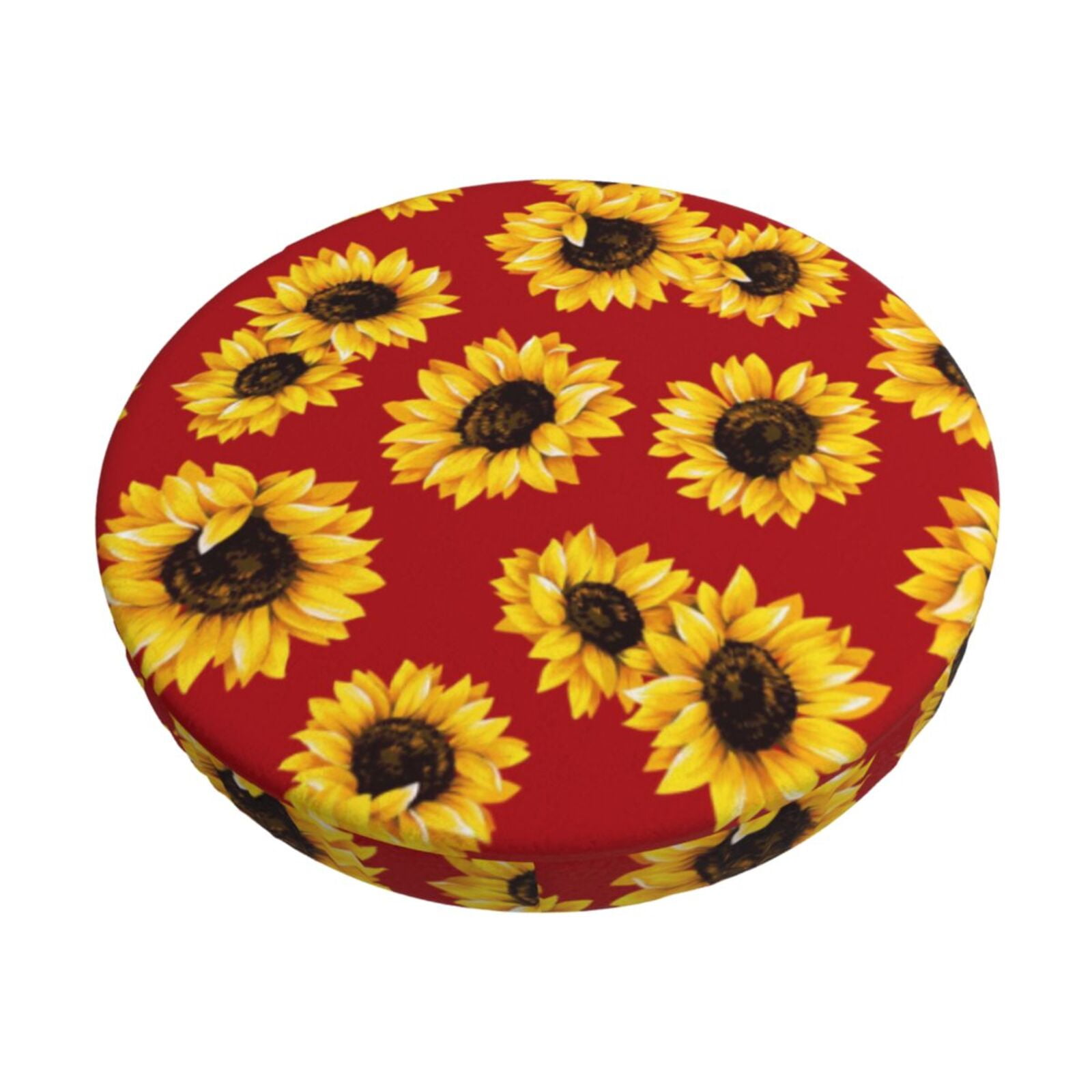 Kll Sunflowers On Red Round Bar Chair Cushion Cover 13 Inch,Bar Stool ...