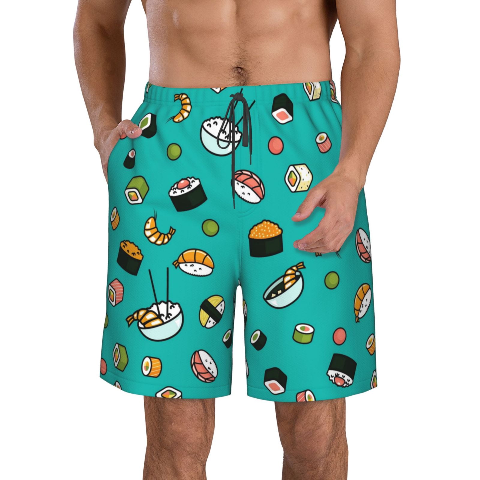Kll Sushi Men'S Casual Summer Beach Shorts Hawaiian Shorts With Pockets ...