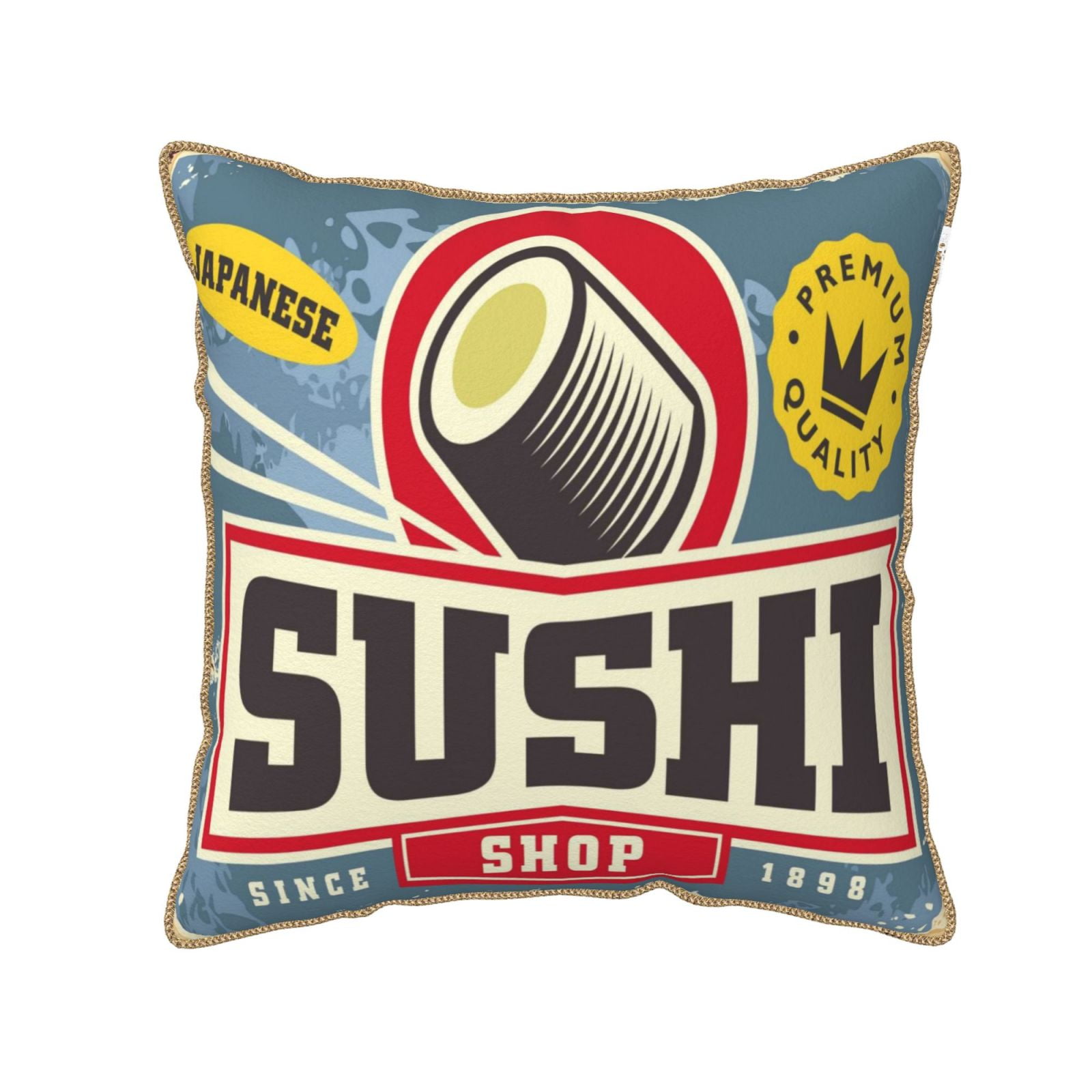 Kll Sushi Retro Sign Decorative Throw Pillow Covers Velvet Soft For Couch Sofa Bedroom Living ...
