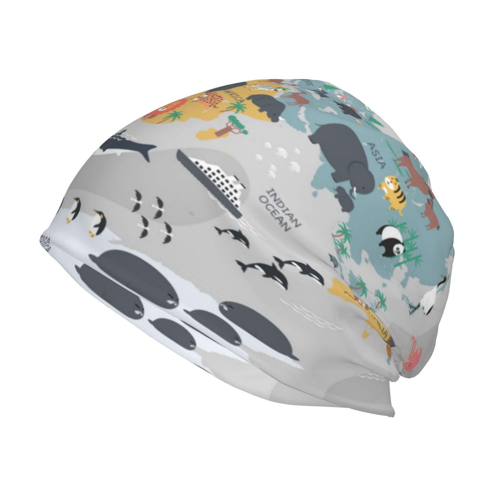 Kll The World Map With Cartoon Animals Winter Fall Beanie Knit Hats For ...