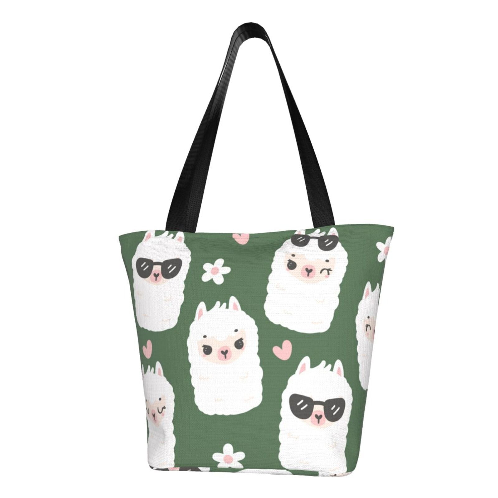 Kll Tote Bag For Women Alpaca Faces Print Shopping Grocery Reusable ...