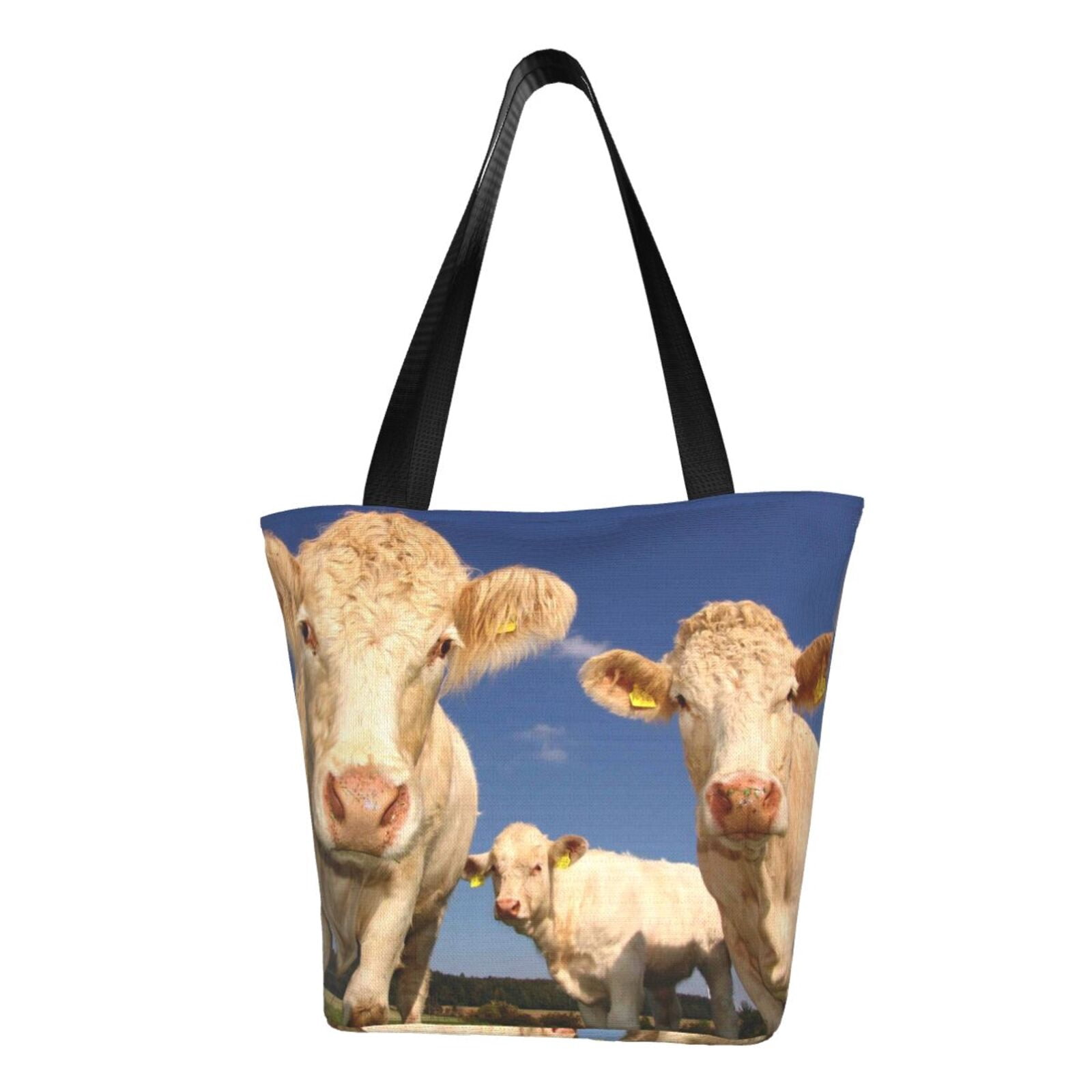 Kll Tote Bag For Women Cows Cattles Print Shopping Grocery Reusable ...