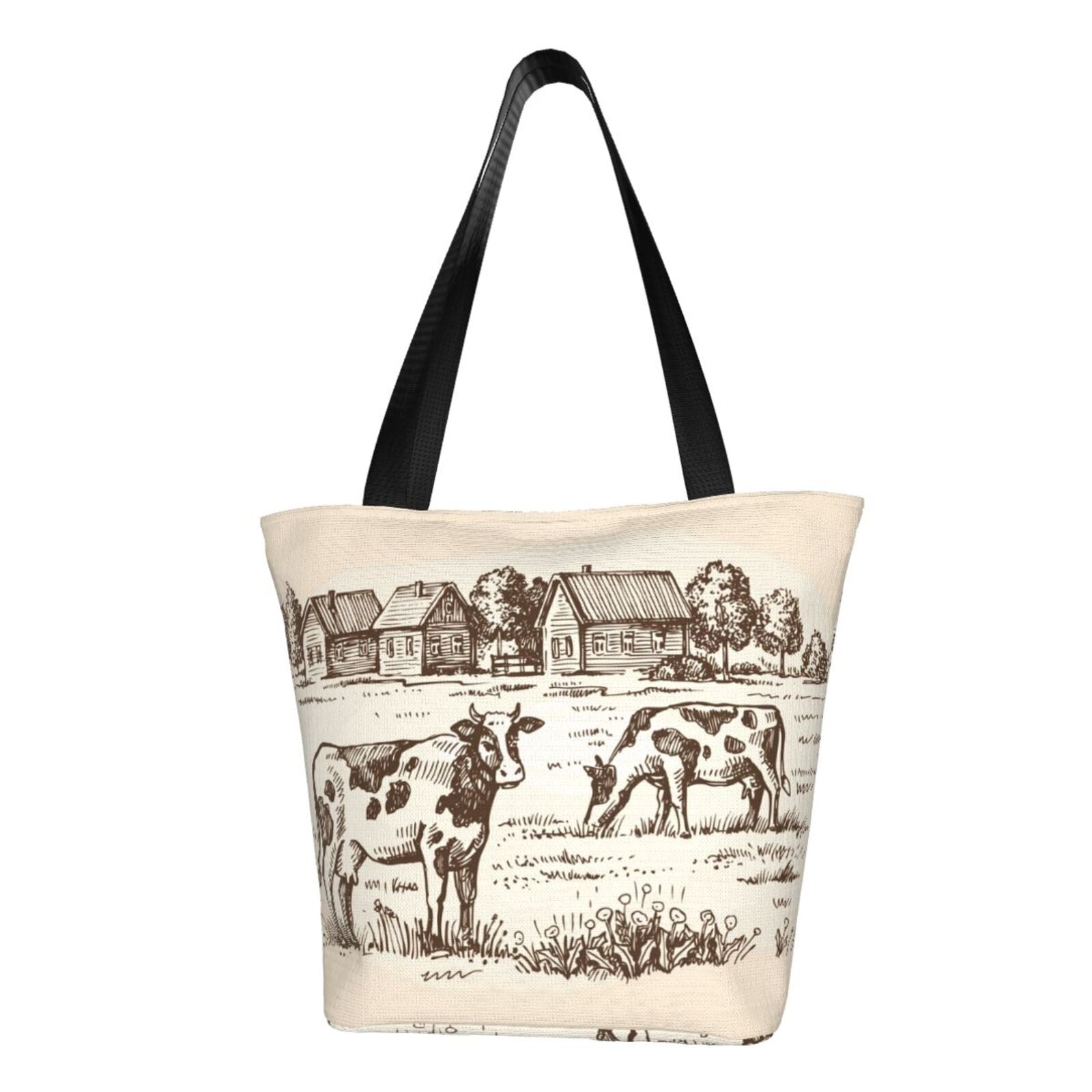 Kll Tote Bag For Women Cows On The Farm Print Shopping Grocery Reusable ...