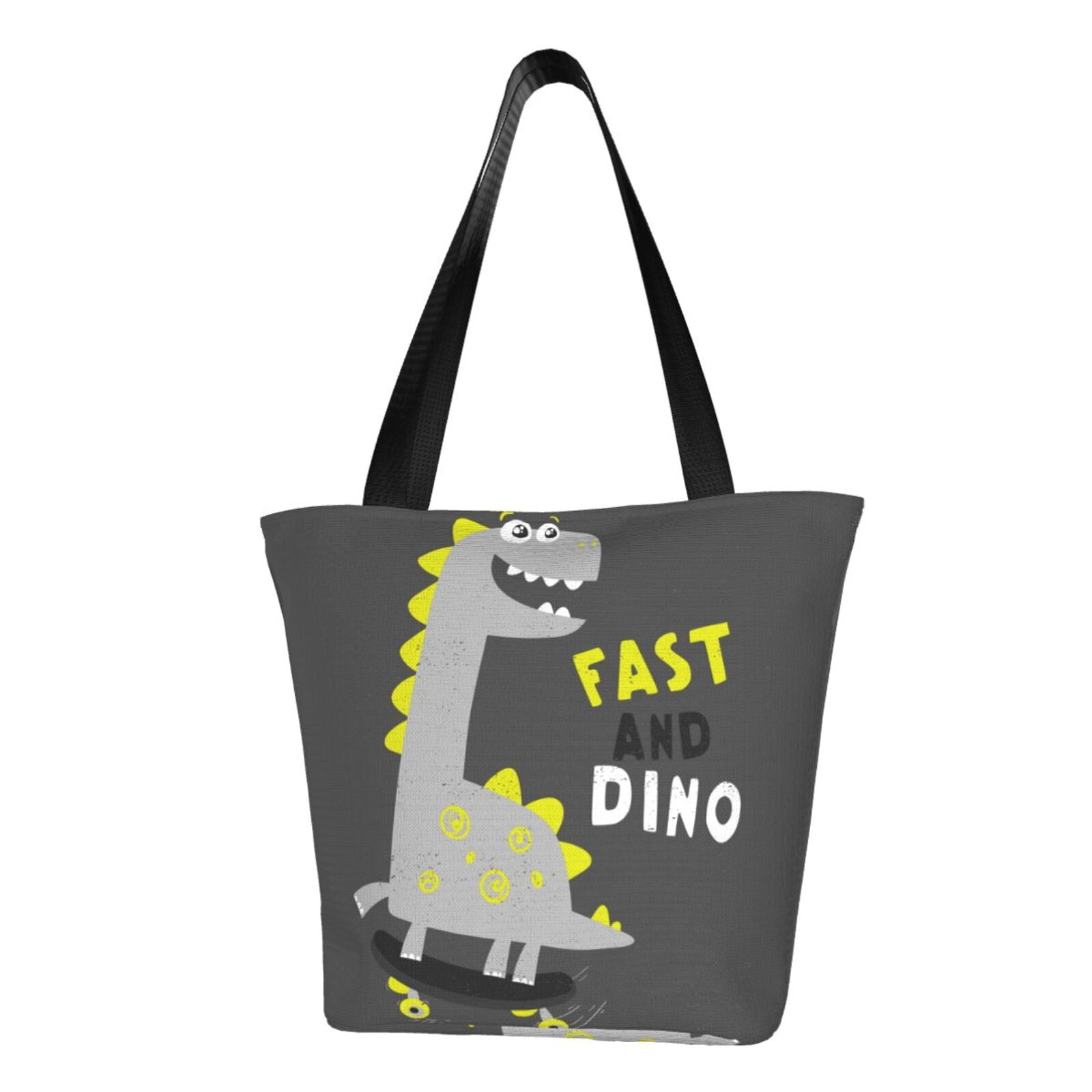 Kll Tote Bag For Women Cute Dinosaur Skate On Grey Background Print ...