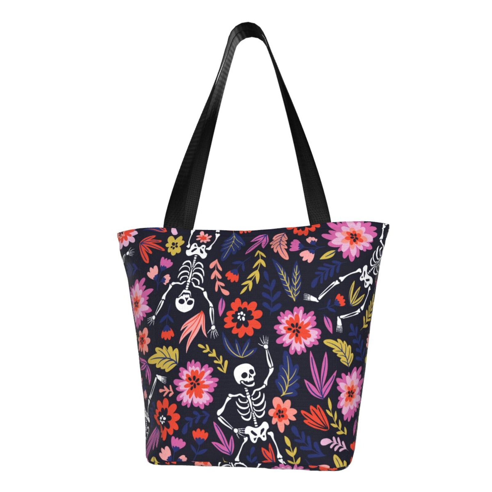 Kll Tote Bag For Women Dancing Skeletons Floral Garden Print Shopping ...