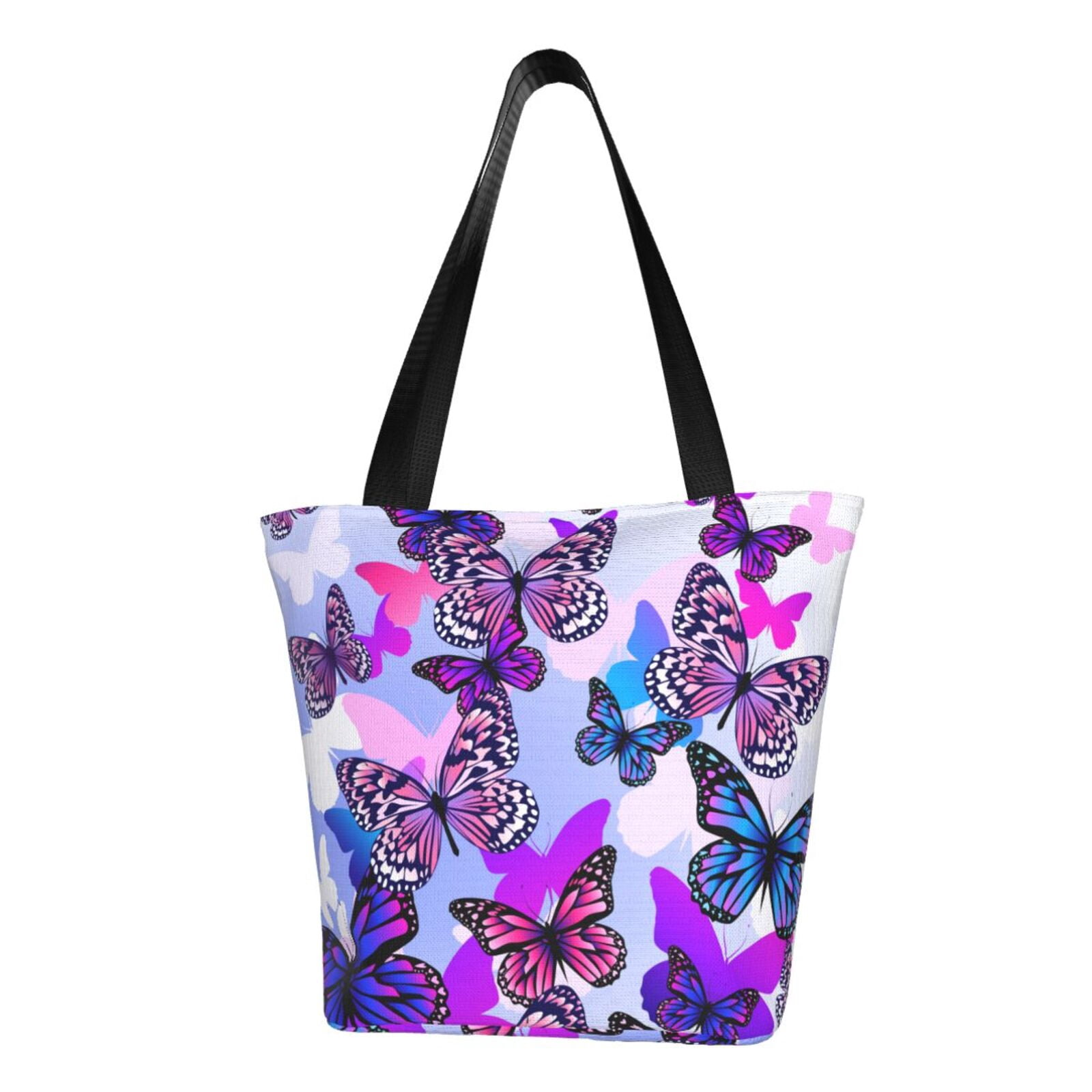 Kll Tote Bag For Women Flying Butterflies Print Shopping Grocery ...
