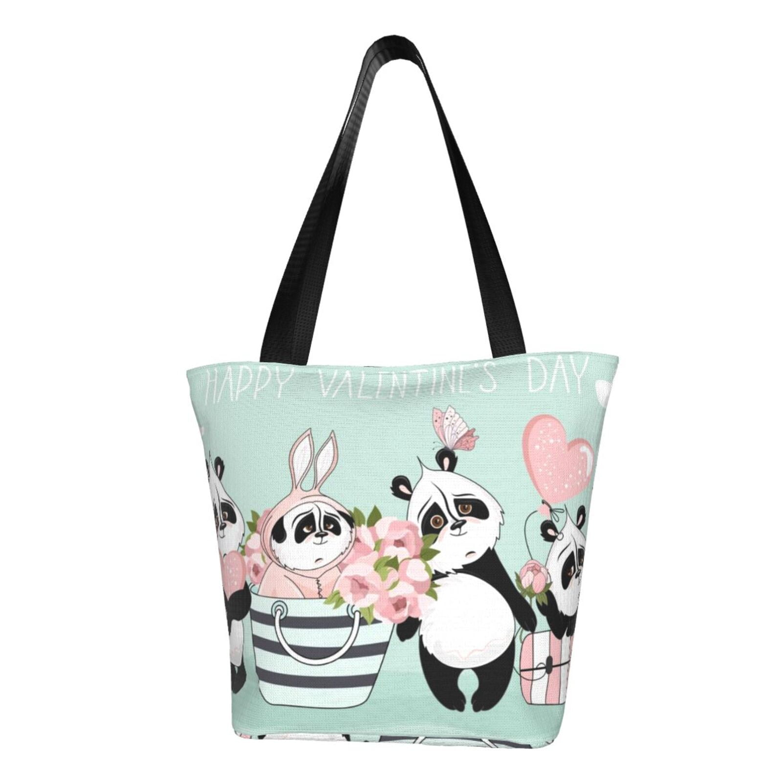 Kll Tote Bag For Women Happy Valentine'S Day，Cute Panda Print Shopping ...