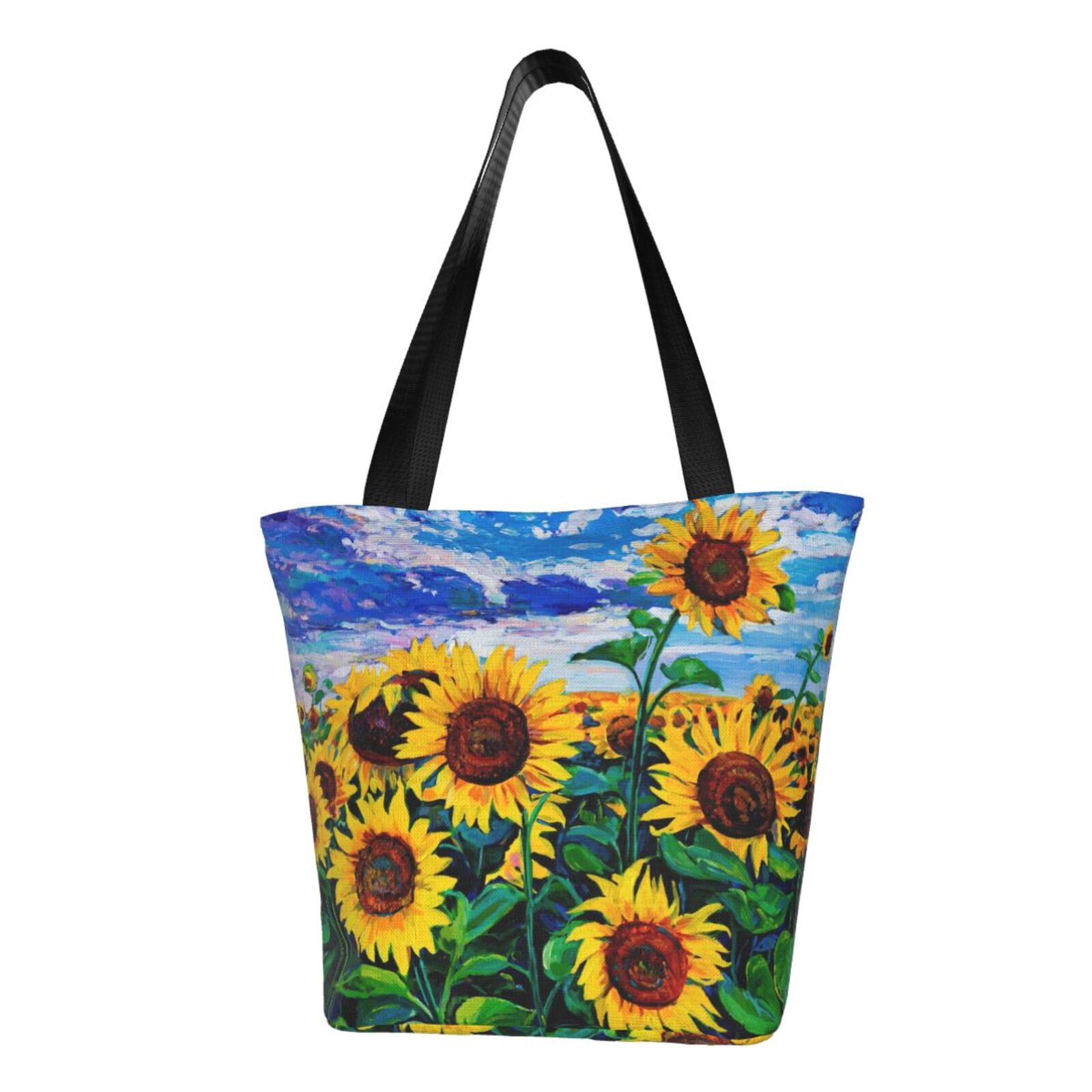 Kll Tote Bag For Women Landscape With Sunflowers Print Shopping Grocery ...