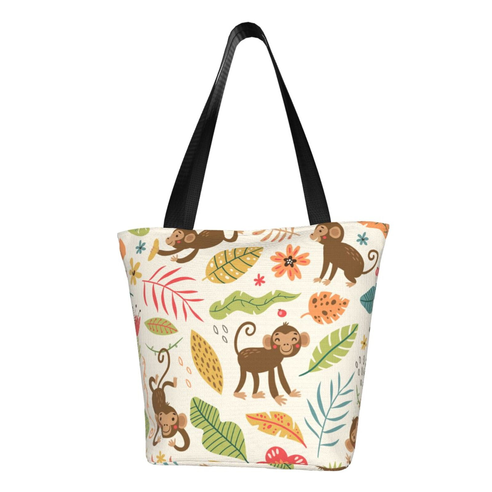 Kll Tote Bag For Women Monkeys In The Jungle Print Shopping Grocery ...