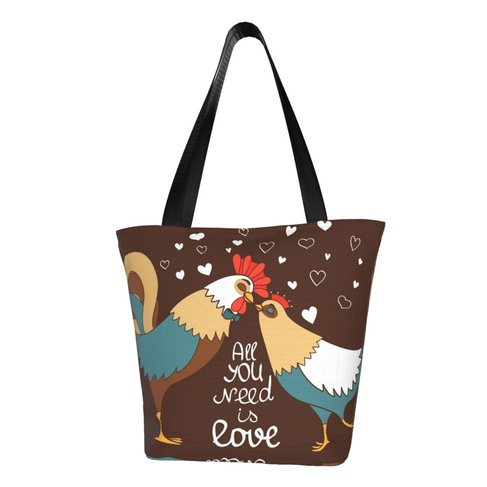 Kll Tote Bag For Women Rooster And Chicken Print Shopping Grocery ...