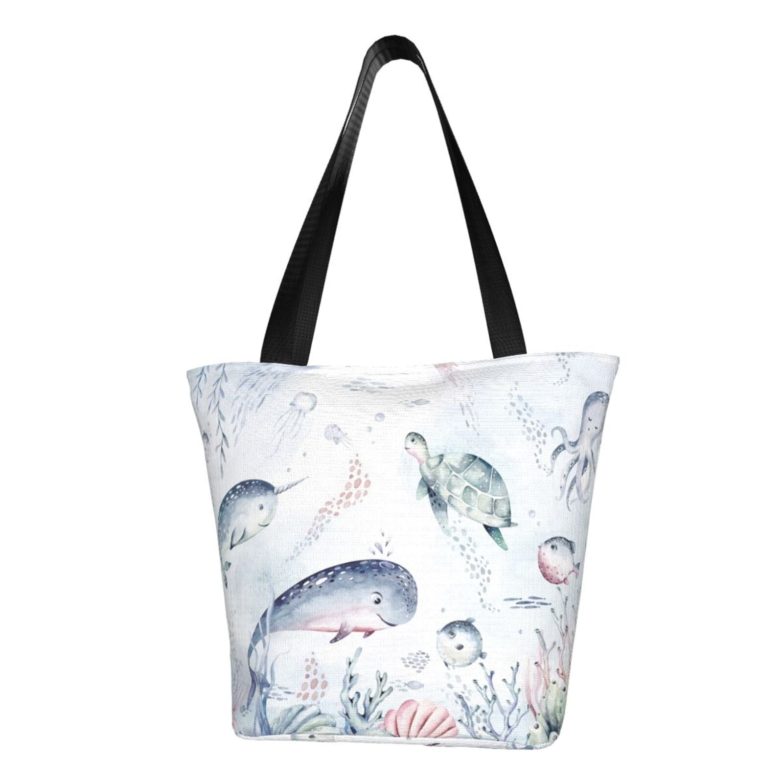 Kll Tote Bag For Women Sea Animals Print Shopping Grocery Reusable Bags ...