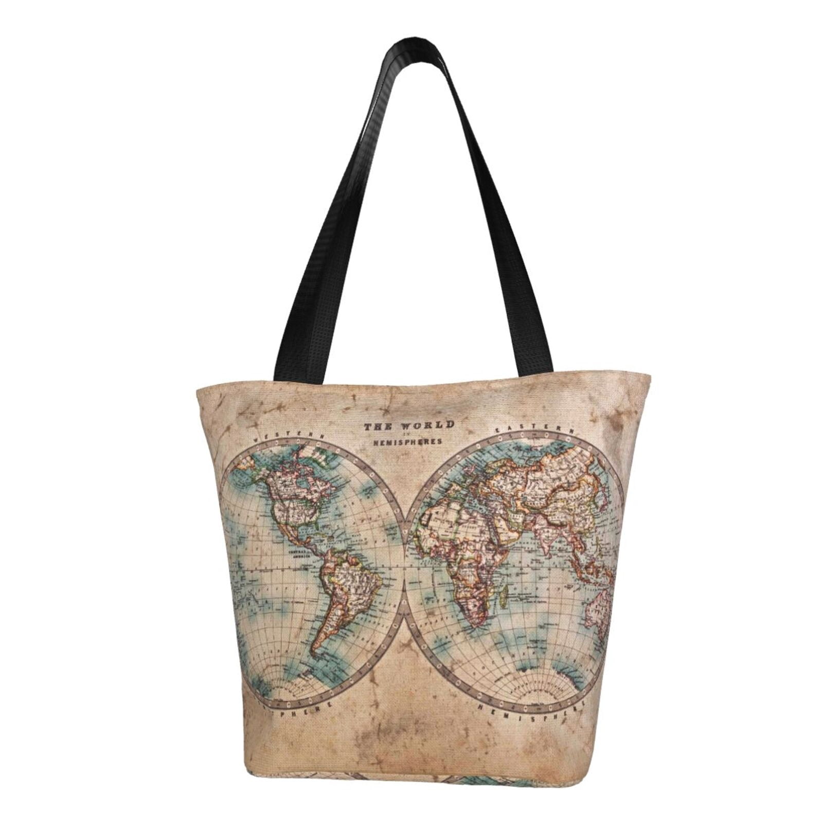 Kll Tote Bag For Women The World Is Hemisphere Print Shopping Grocery ...