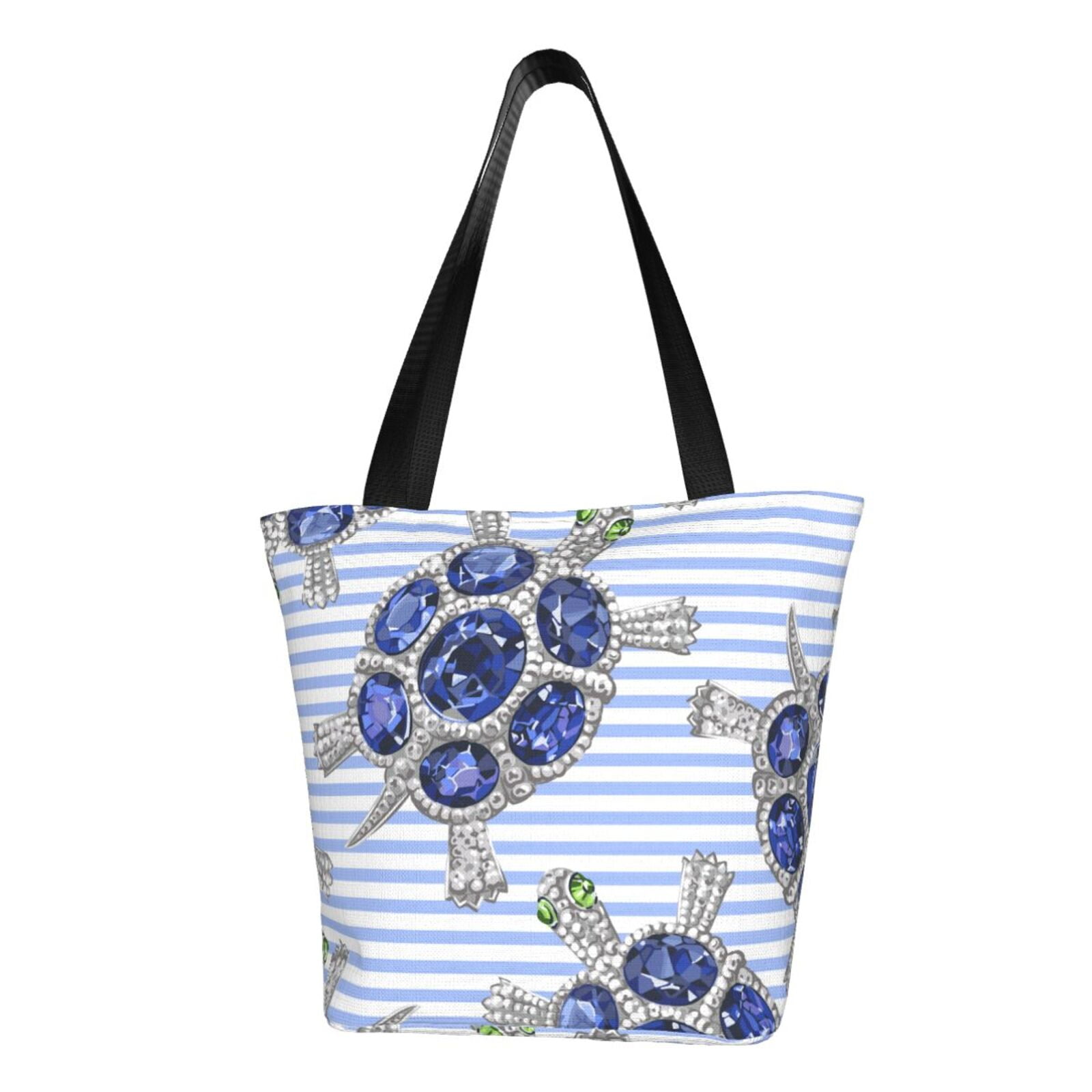 Kll Tote Bag For Women Turtle With Blue Stones Print Shopping Grocery ...