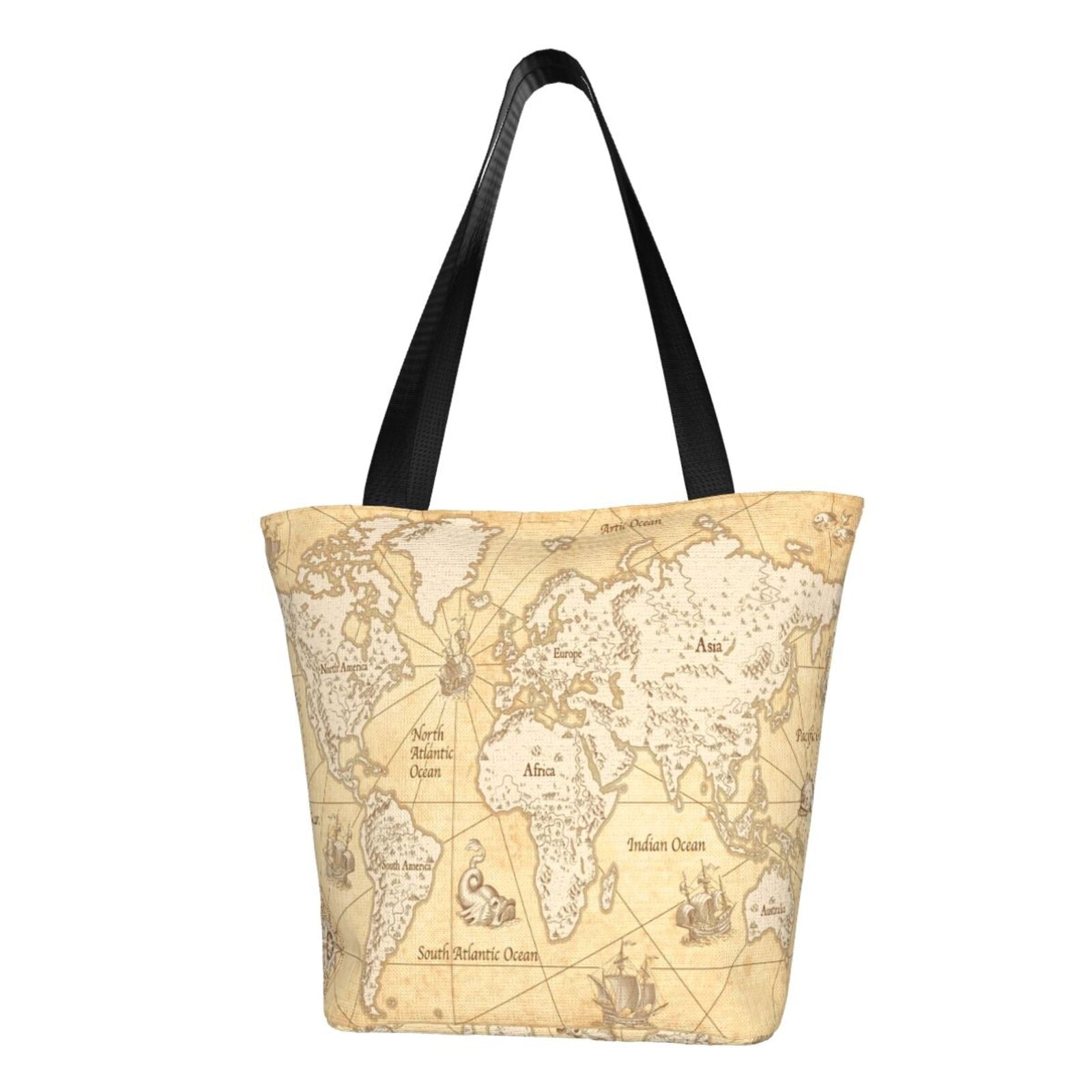 Kll Tote Bag For Women World Map (2) Print Shopping Grocery Reusable ...