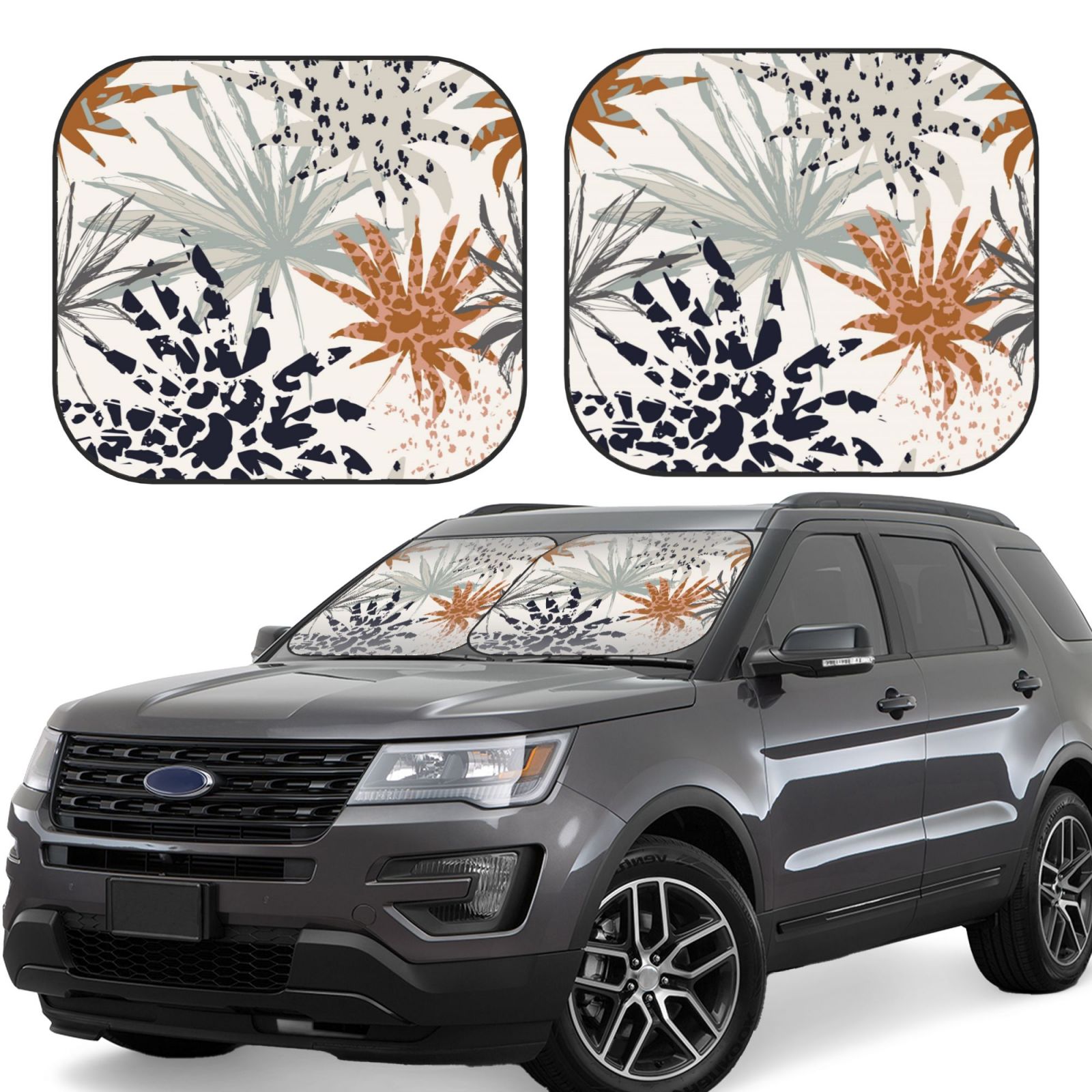 Kll Tropical Leaves Windshield Sun Shade 2-Piece Foldable Car Front ...