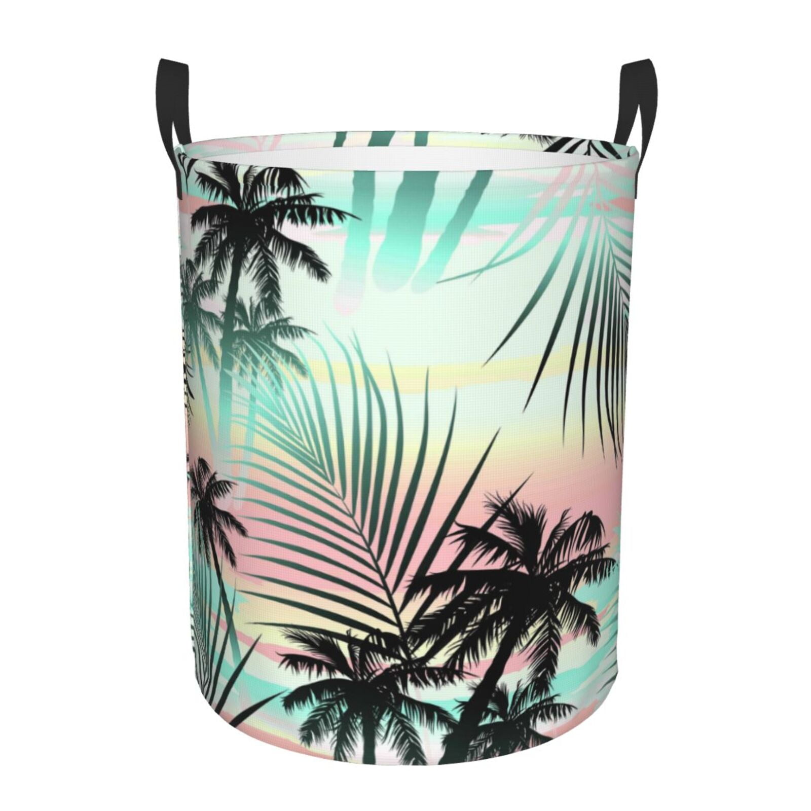 Kll Tropical Summer Palm Waterproof Foldable Laundry Hamper Bucket With ...