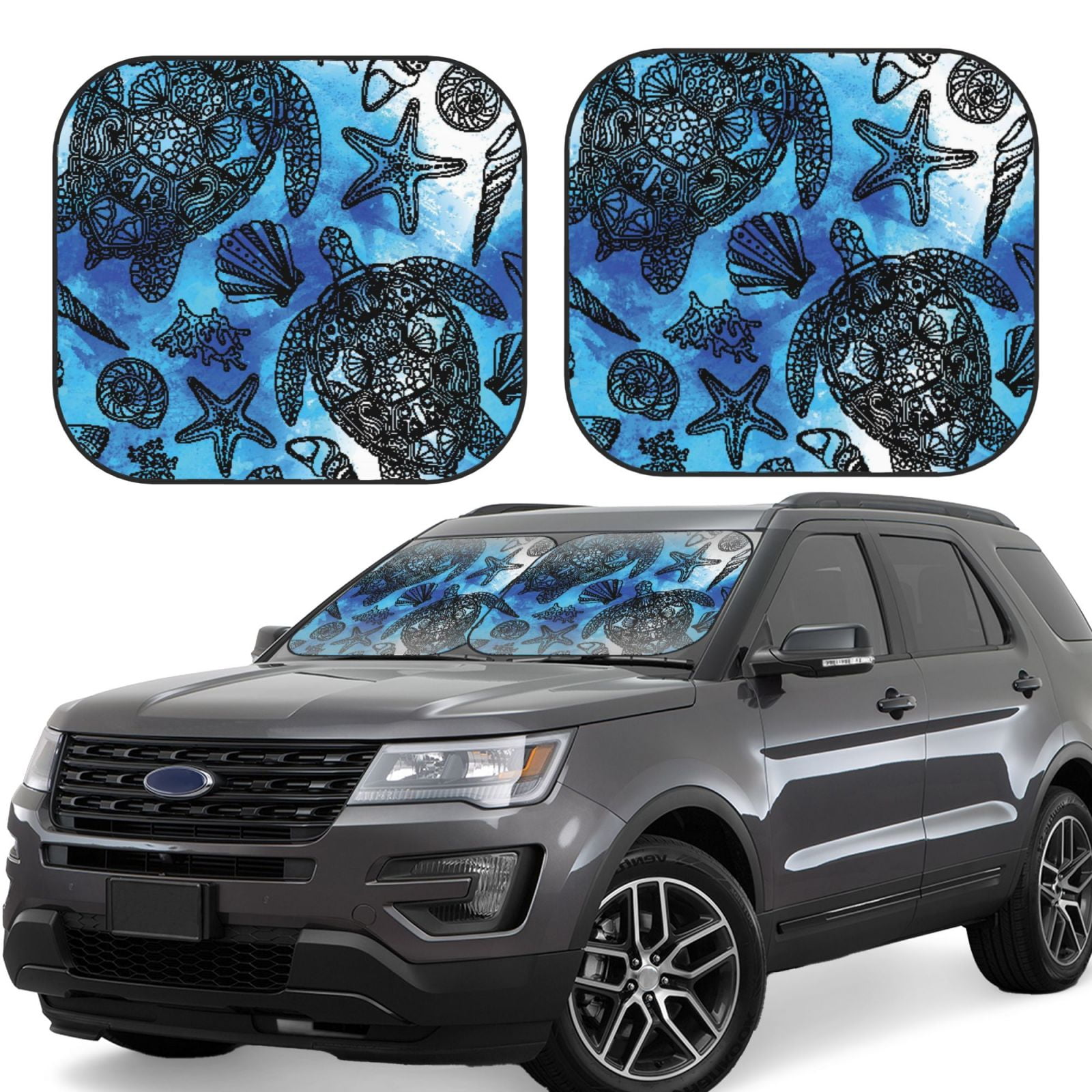 Kll Turtle Windshield Sun Shade 2-Piece Foldable Car Front Window ...