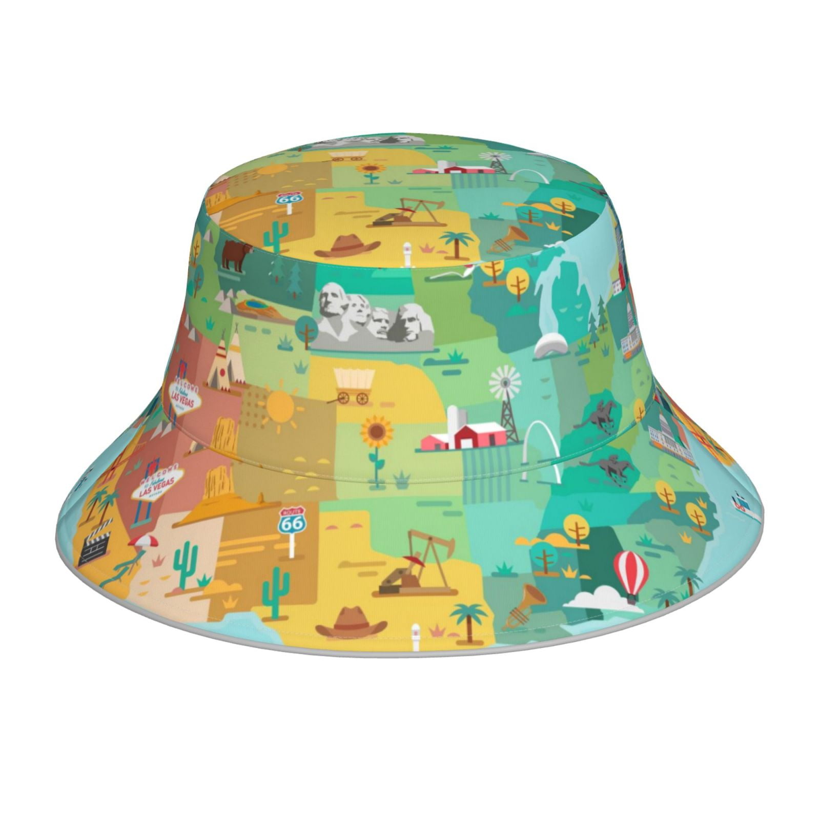 Kll Usa Tourist Map With Famous Landmarks Bucket Hat For Women Men ...