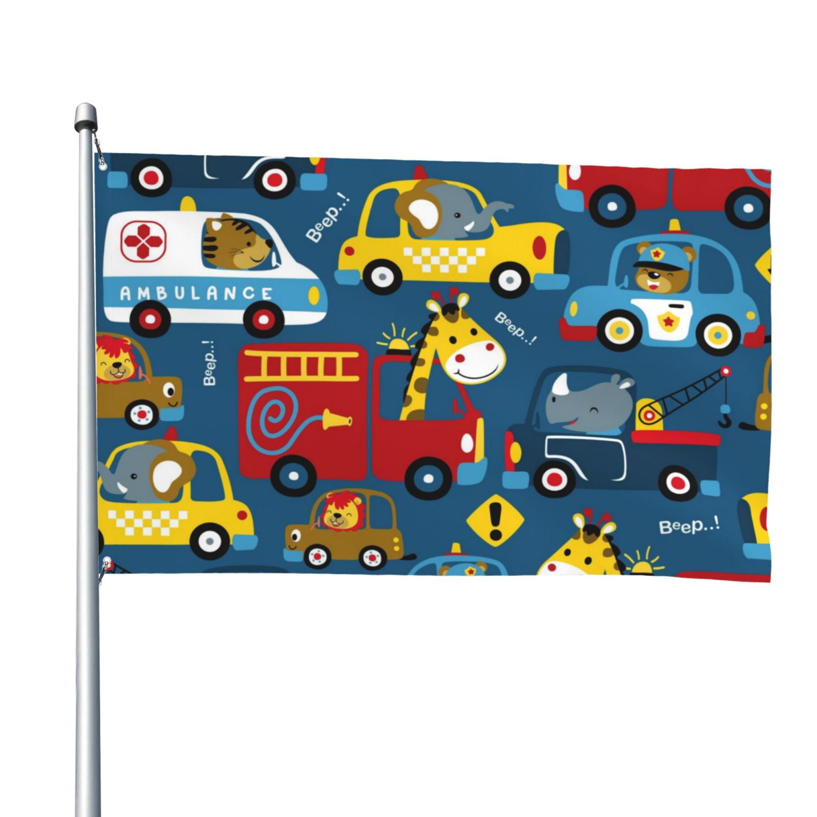 Kll Vehicles Cartoon With Funny Drivers Flag 4x6 Ft Parade Party Flag ...