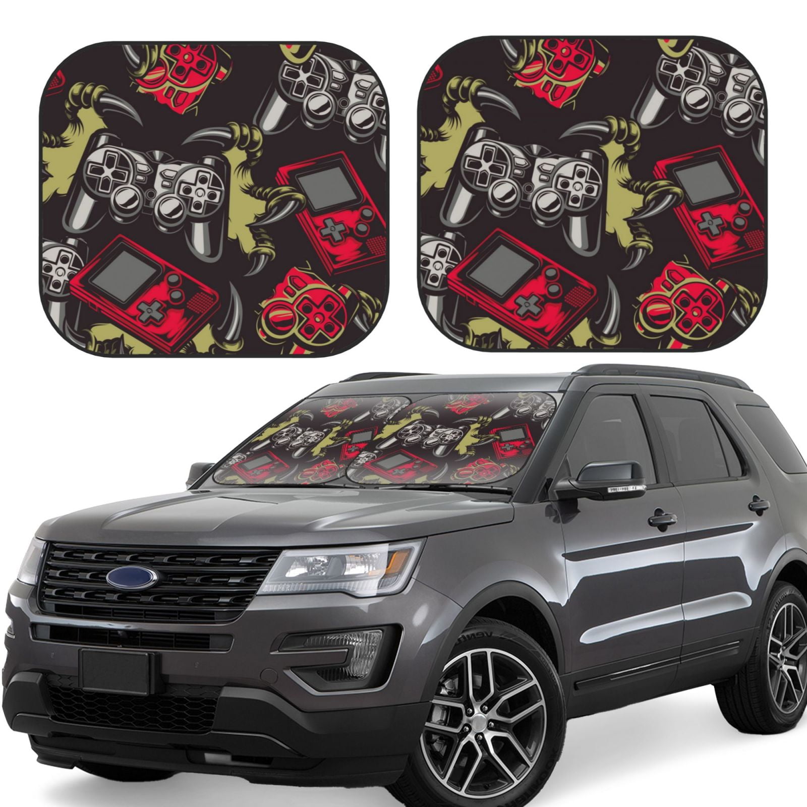 Kll Vintage Gaming Windshield Sun Shade 2-Piece Foldable Car Front ...